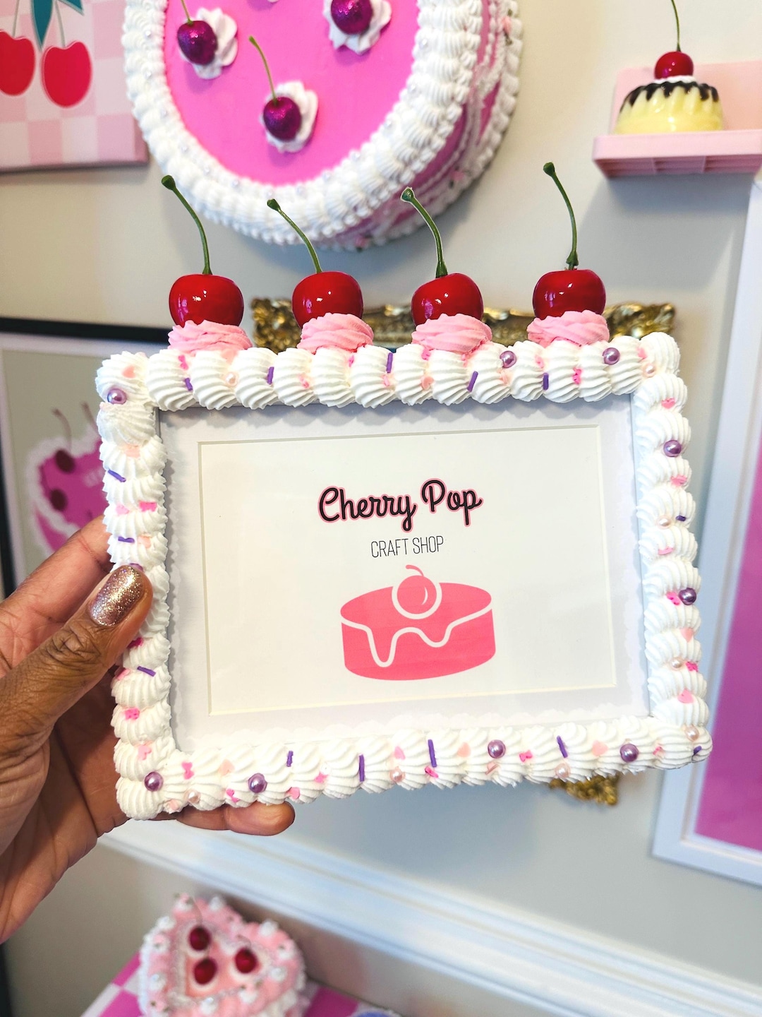 Decoden Picture Frame: Faux Cherry Cake Decor, Girly Photo Holder (4x6 ...