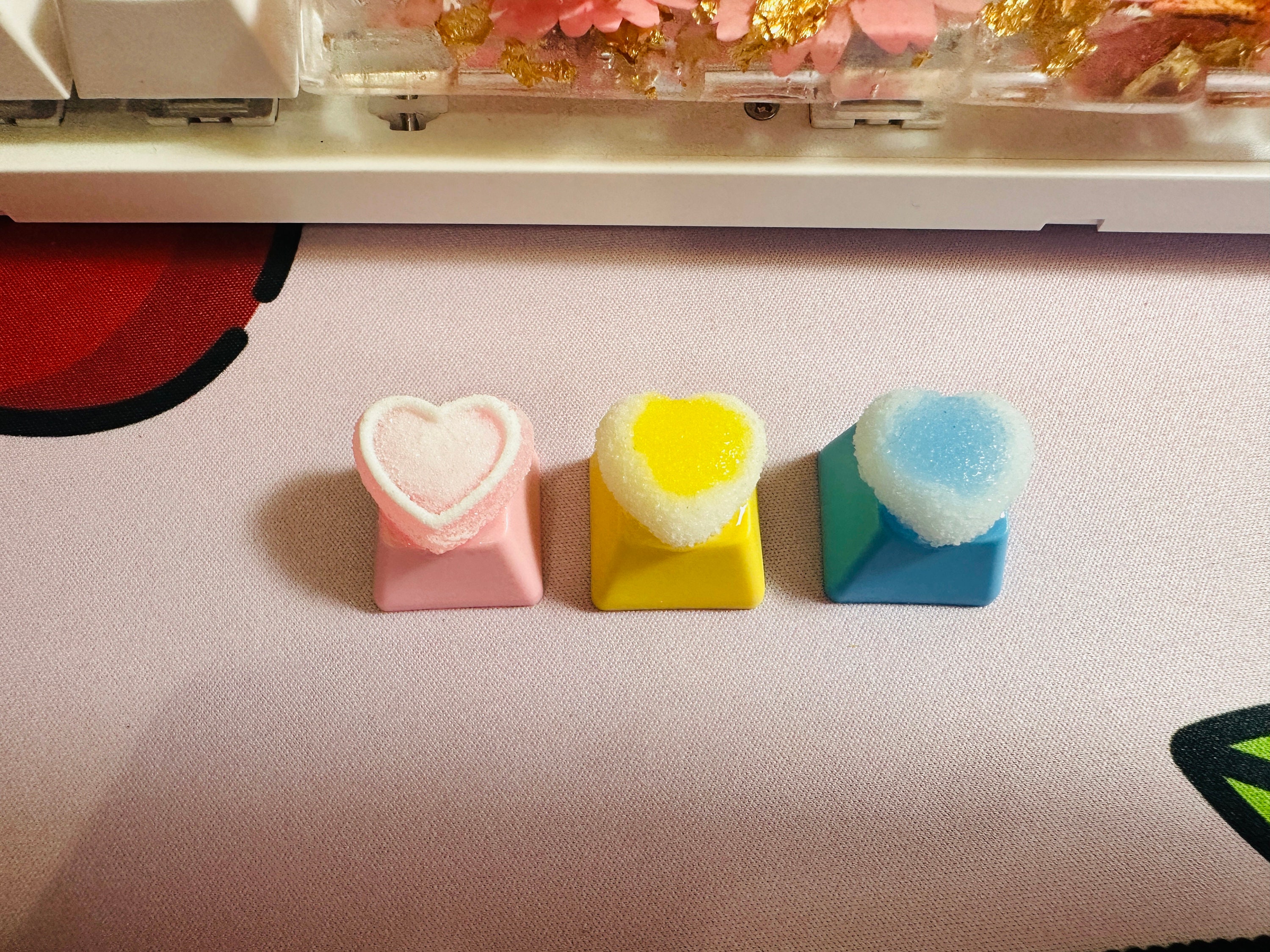Esc Keycap Kawaii Candy Hearts Gummy Keys Multiple Options Clear Resin ...