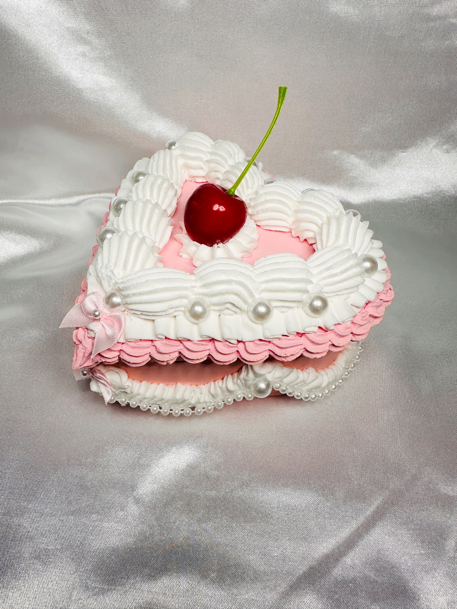 Fake Cake Jewelry Box Wooden Pink Vintage Heart Shaped Cake With Cherry ...