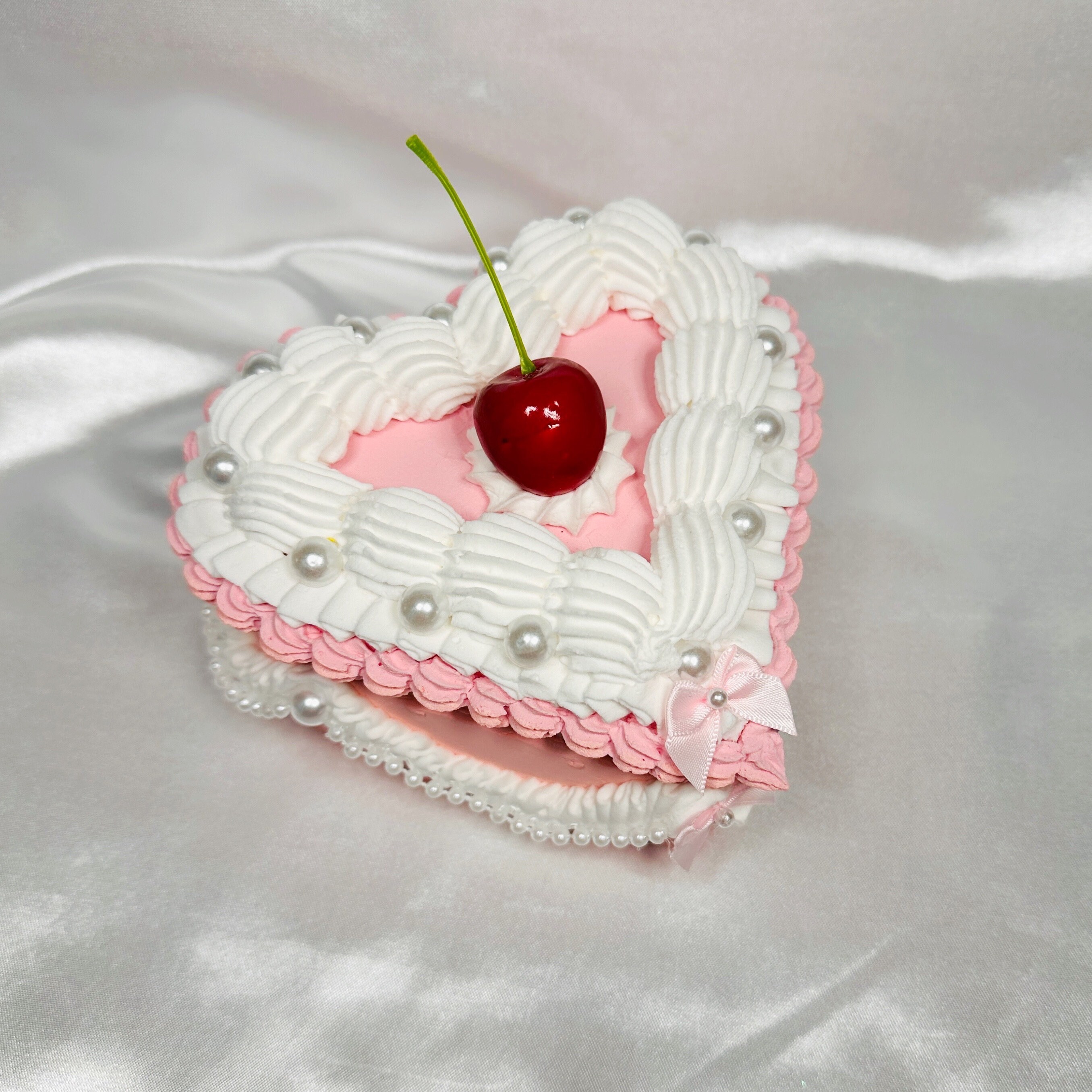 Fake Cake Jewelry Box Wooden Pink Vintage Heart Shaped Cake With Cherry ...