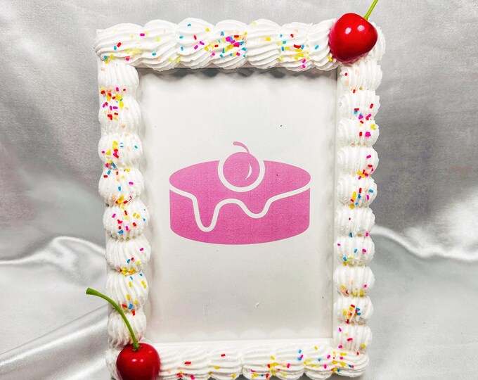 Fake Cake Photo Frame 4x6 or 5x7 With Cherries & Sprinkles Cute Wall ...