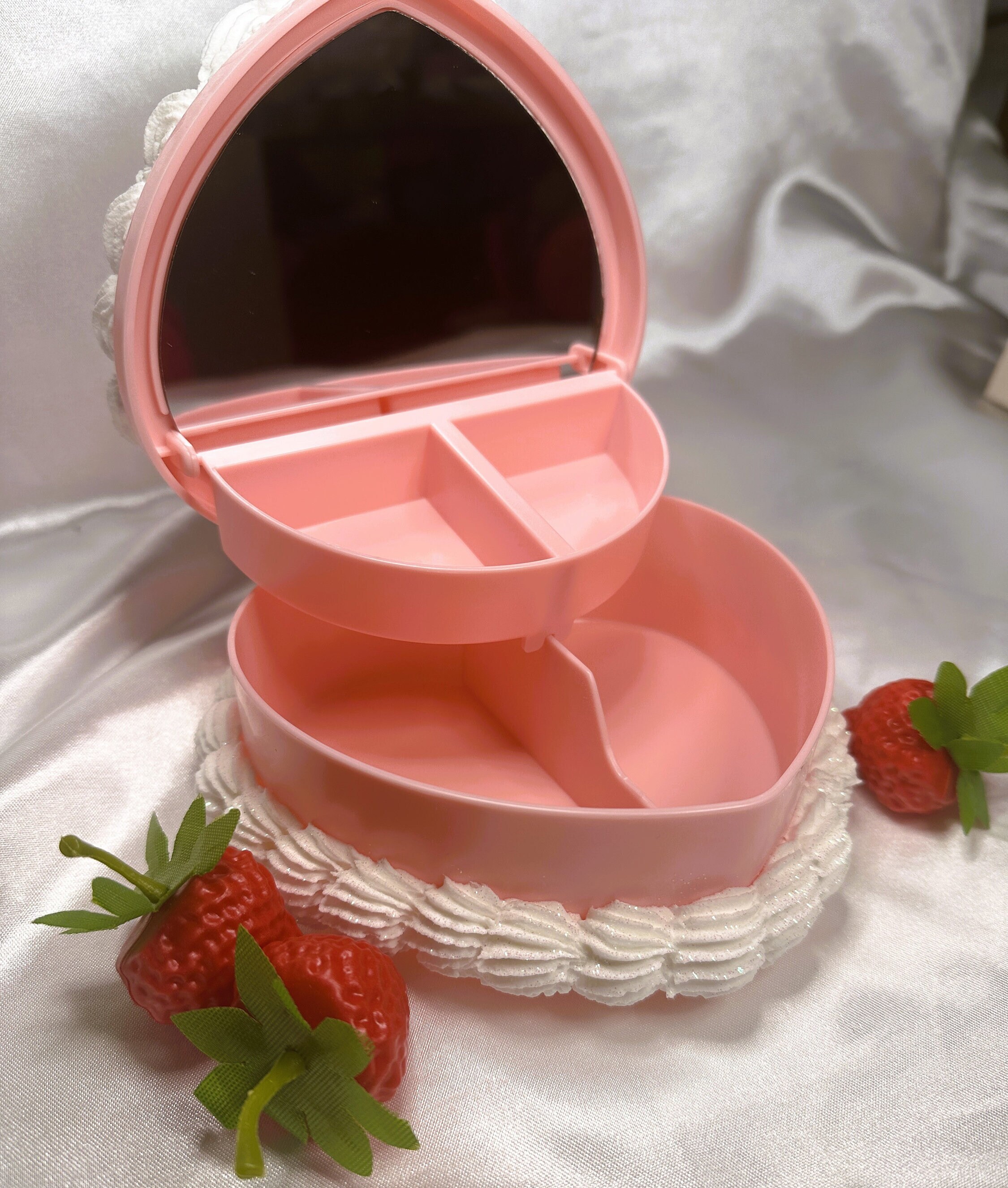 Fake Cake Jewelry Box Pink Vintage Heart Shaped Cake W/ Glitter Mirror ...