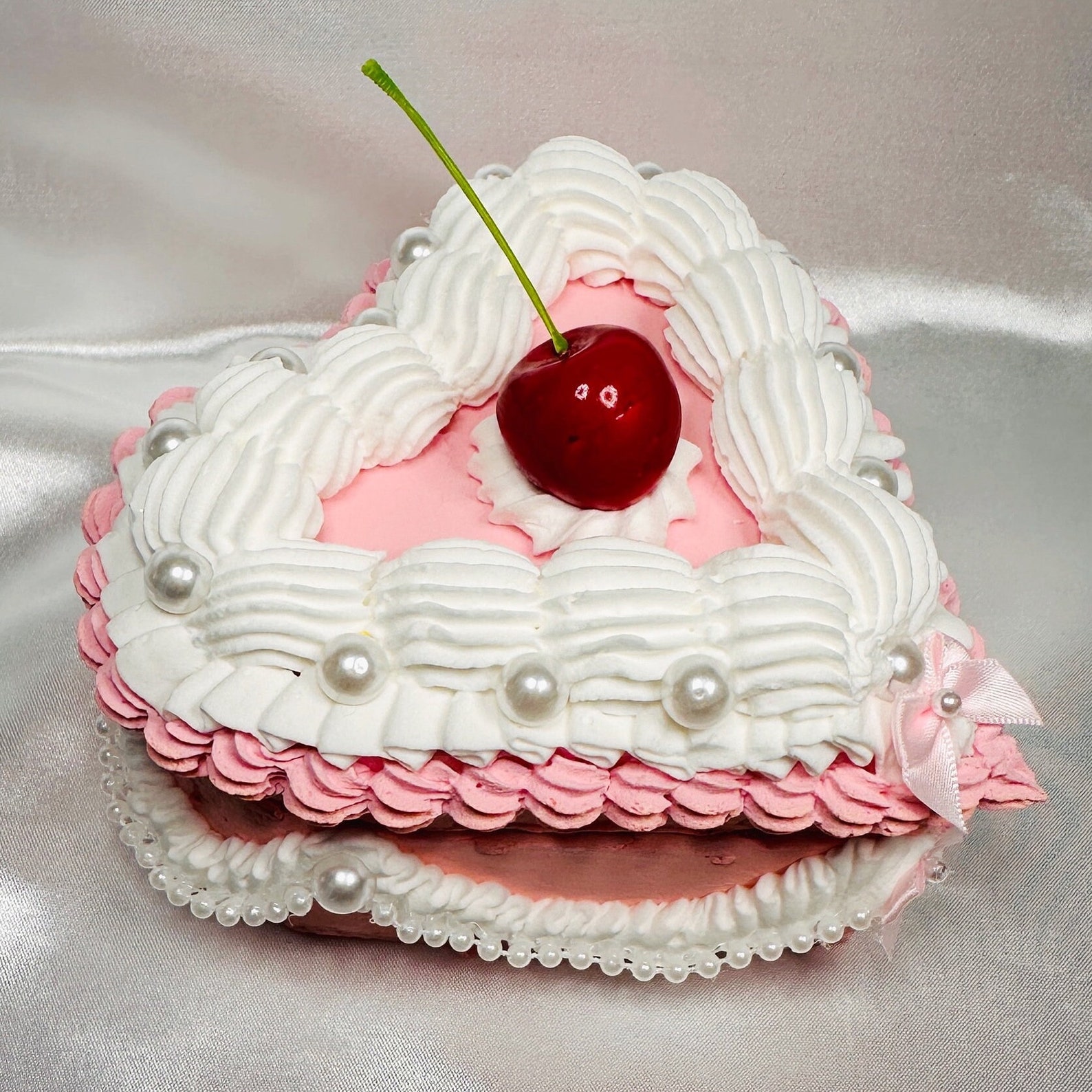 Fake Cake Jewelry Box Wooden Pink Vintage Heart Shaped Cake With Cherry ...