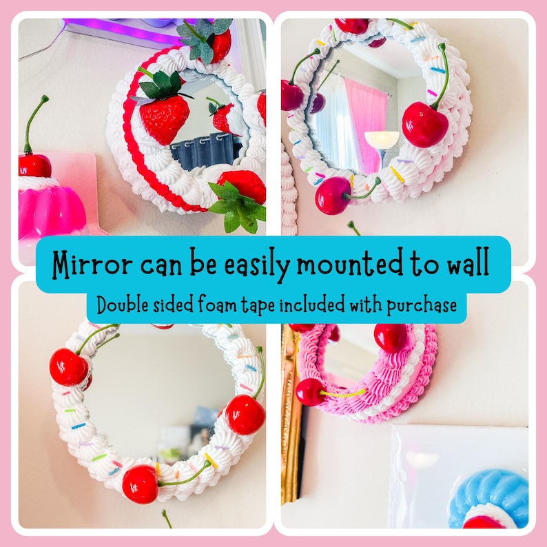 Pink Faux Cake Mirror: Cherries & Sprinkles - Dopamine Decor - Etsy