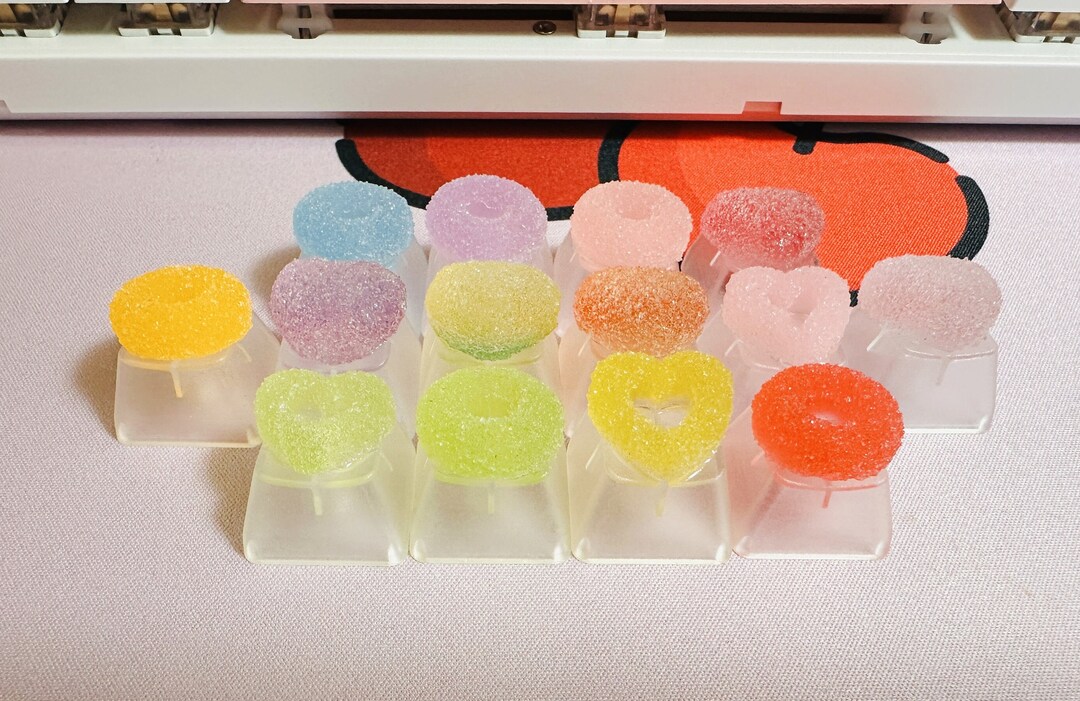 Colorful Clear Gummy Keycaps Variety Pack Fun Heart Bears Fake Candy ...