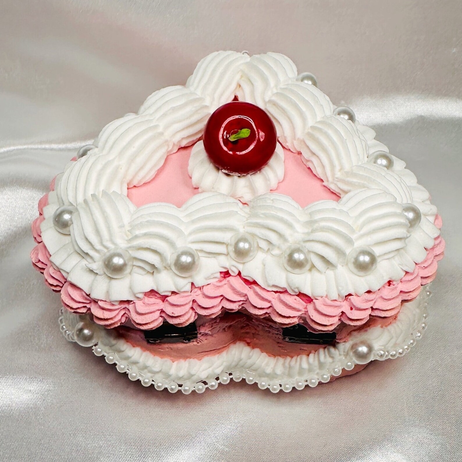 Fake Cake Jewelry Box Wooden Pink Vintage Heart Shaped Cake With Cherry ...