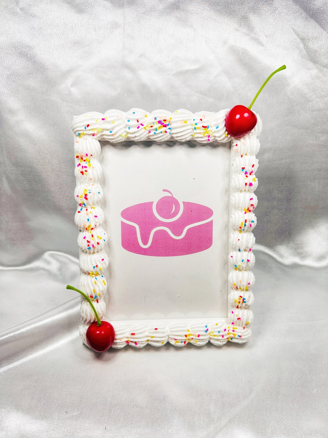 Fake Cake Photo Frame 4x6 or 5x7 With Cherries & Sprinkles Cute Wall ...