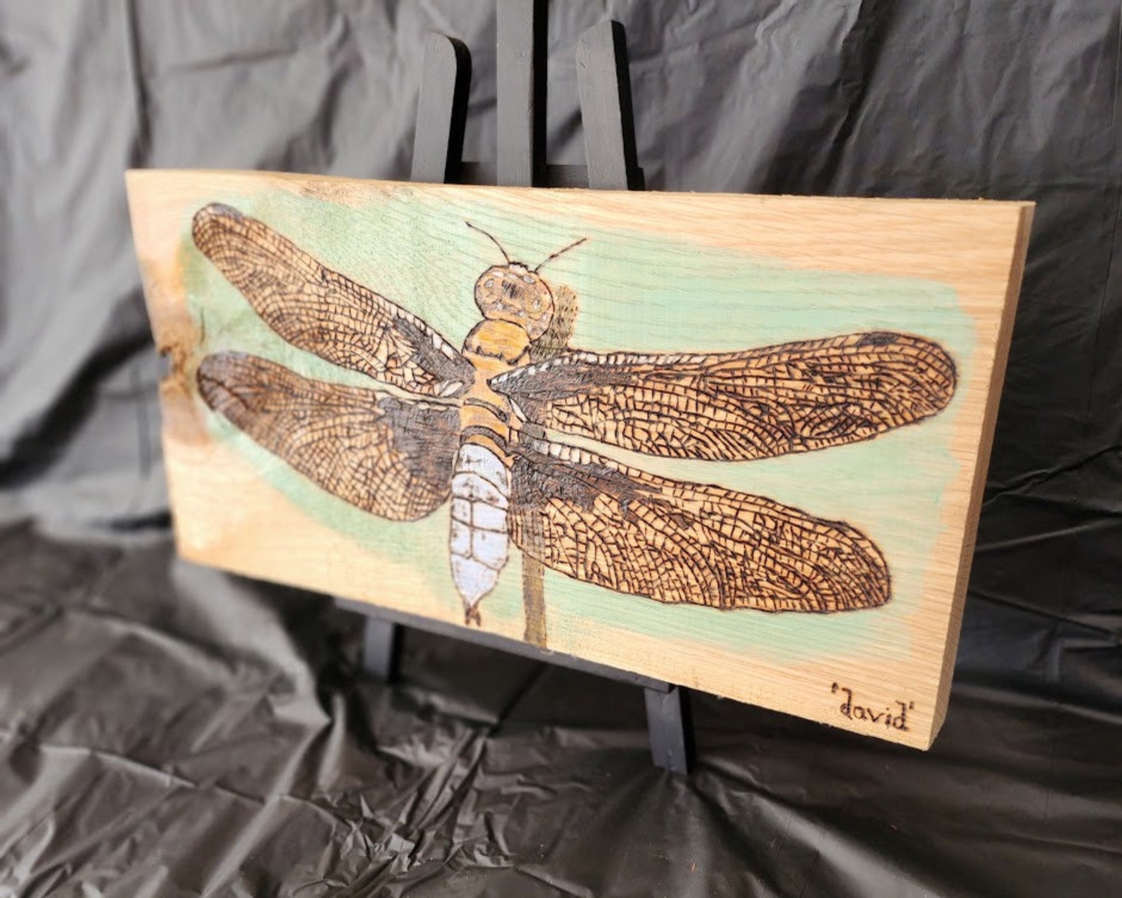 Dragonfly Wood Burned (pyrography), Hand Made, Solid Wood Slab, Hanging ...