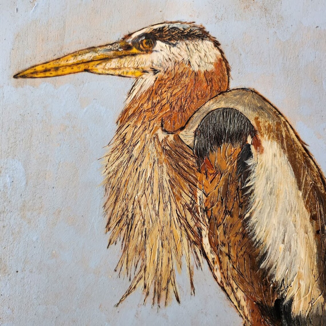 Egret: Original Art Work on Wood, Handmade Wood Burned (pyrography ...