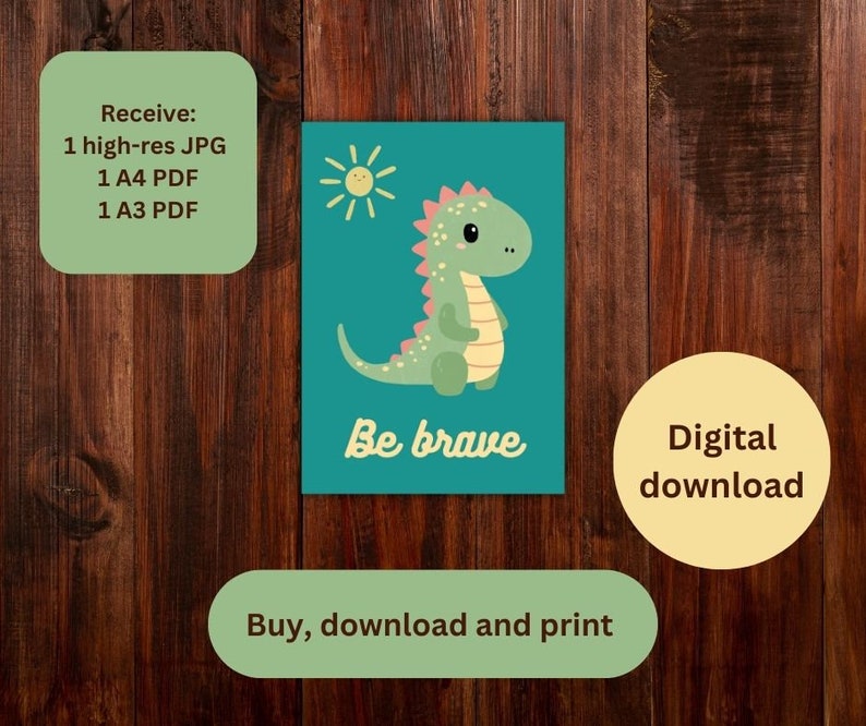 Dinosaur Be Brave Digital Poster for Child's Room - Etsy