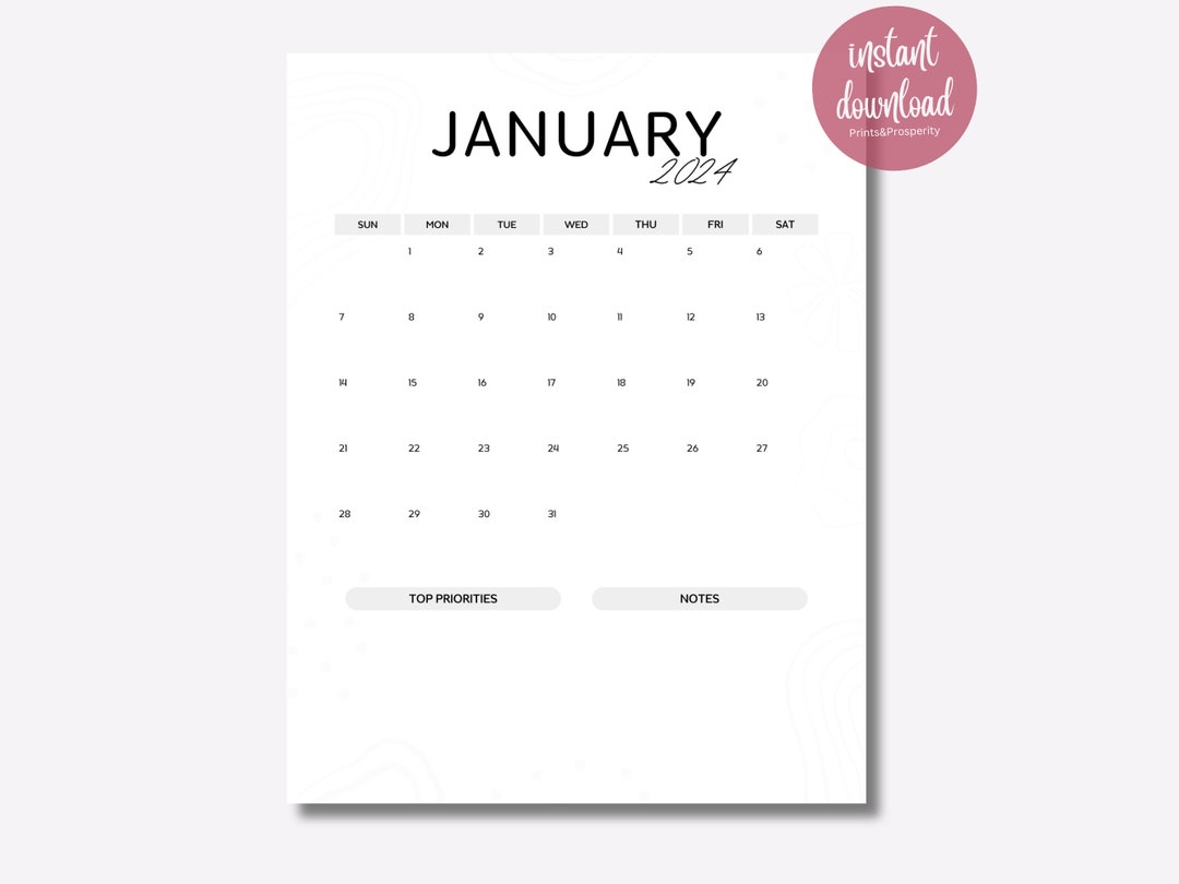 Monthly Calendar Sunday Start Printable Calendar Simple Minimalistic ...