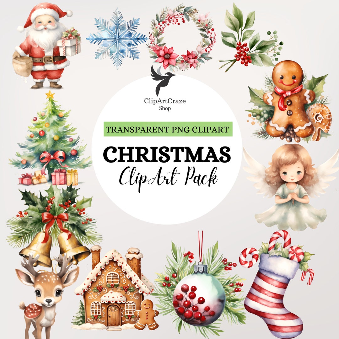 Watercolor Christmas Clipart | Painted Christmas Clipart | Christmas ...