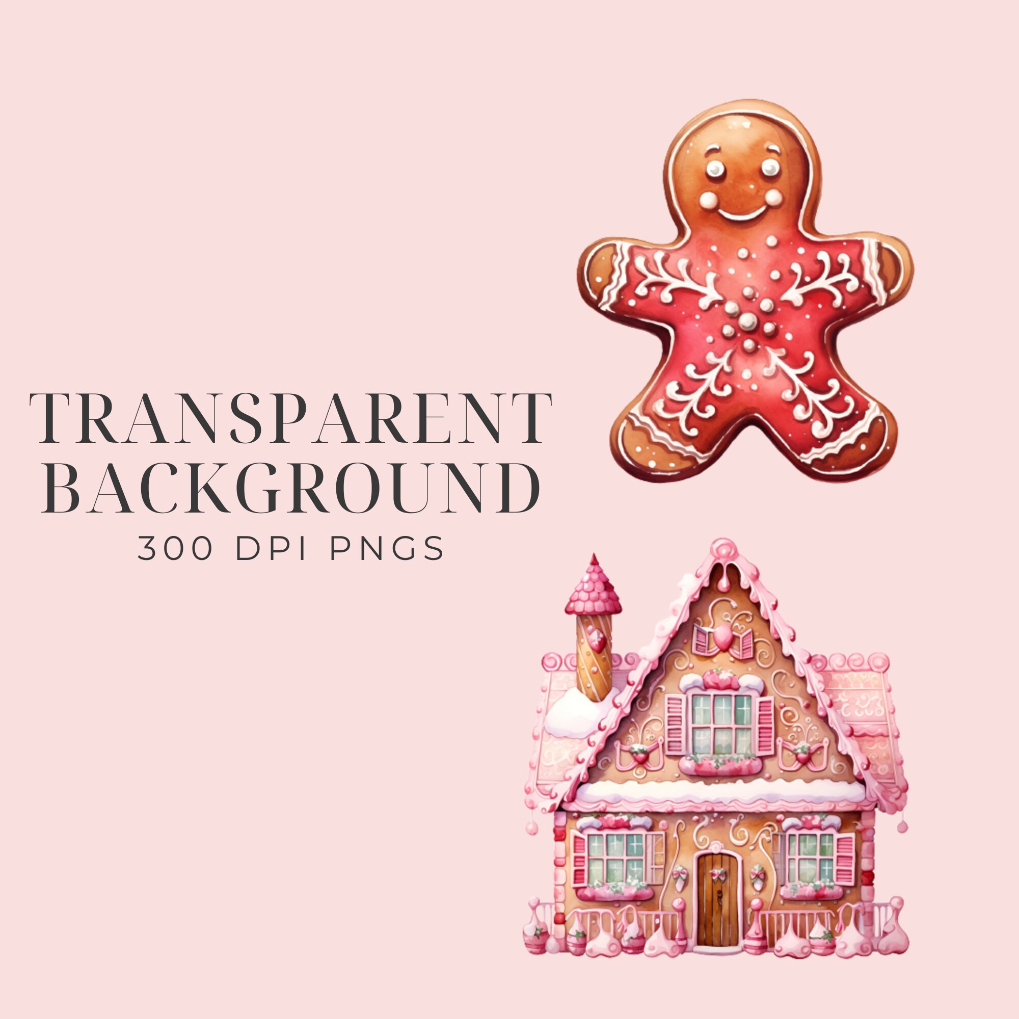 Pink Gingerbread Clipart Bundle: Watercolor Christmas Cookies (digital ...