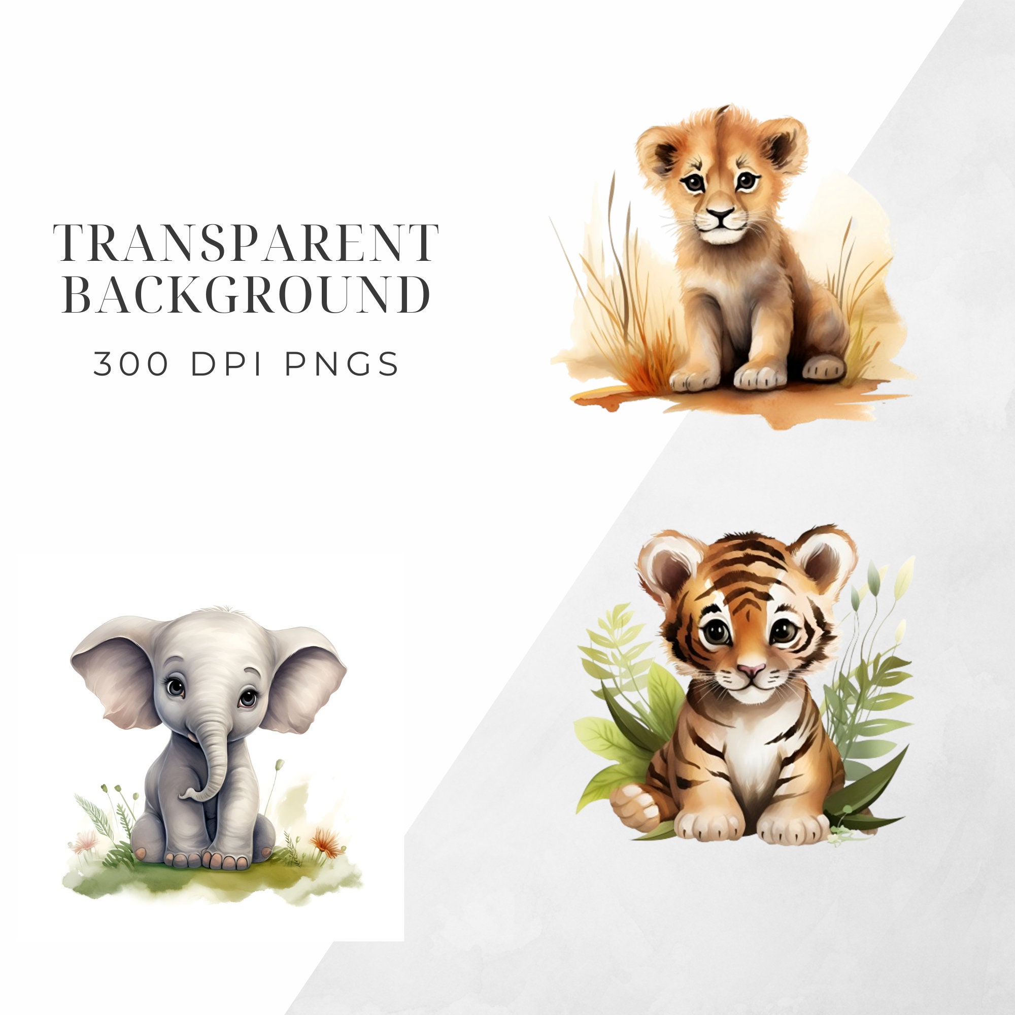 Watercolor Jungle Animals Clipart, for Commercial Use, Transparent Pngs ...