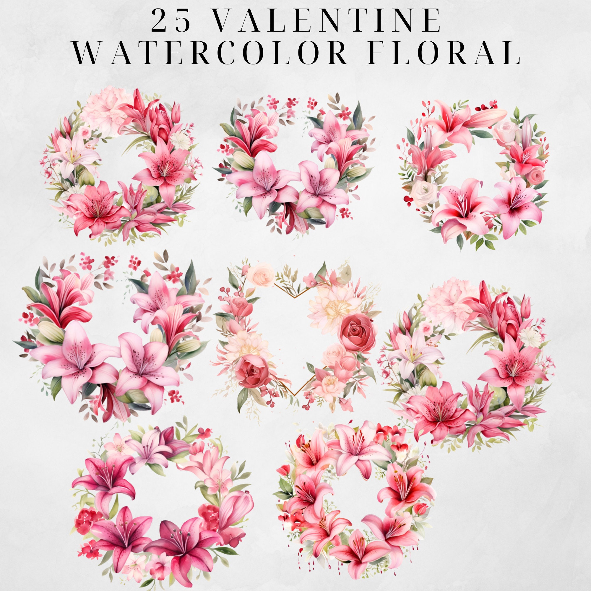 VALENTINE WATERCOLOR Floral Clipart Bundle, Floral Corner Border ...