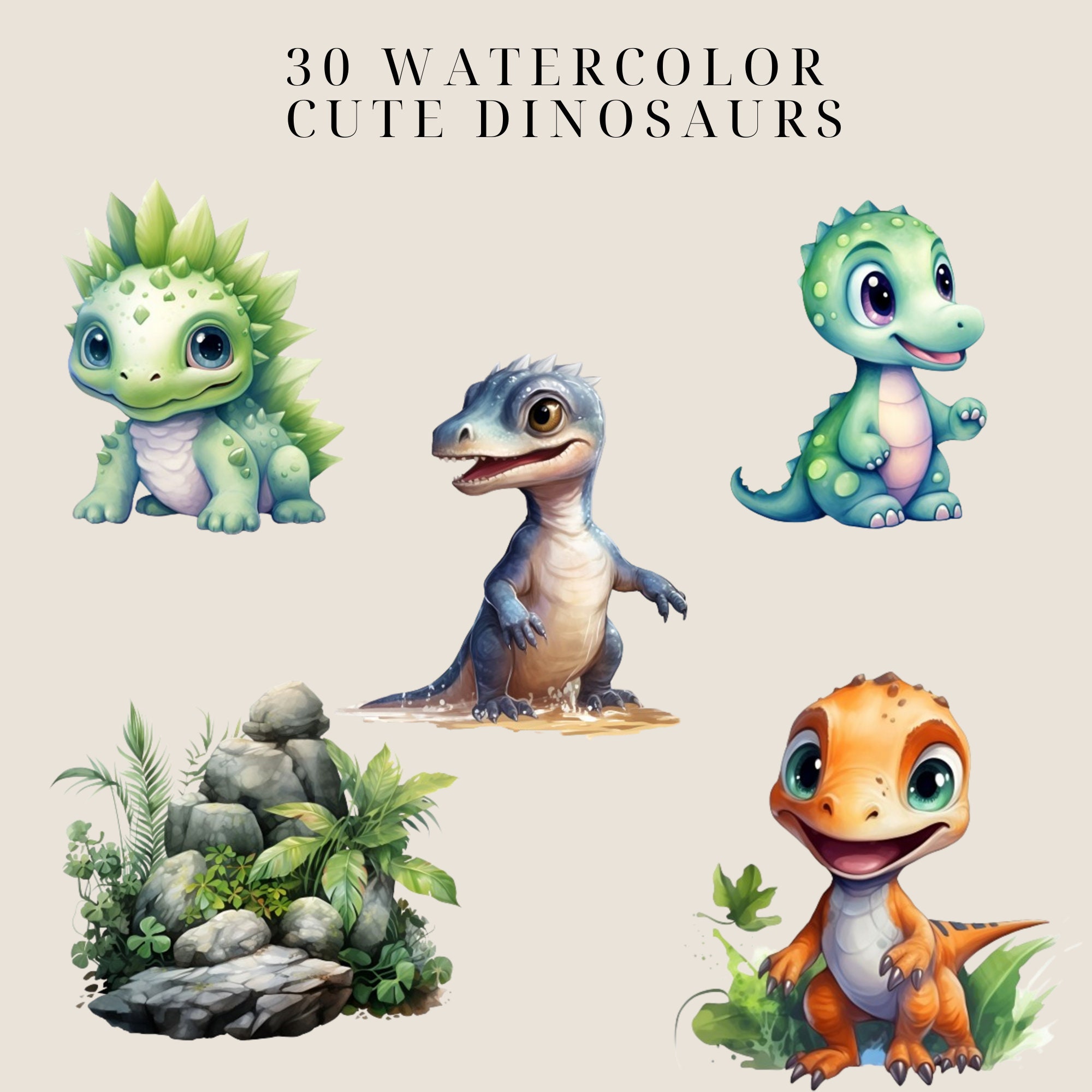 Watercolor Cute Dinosaur Clipart Pack, Clipart for Commercial Use ...
