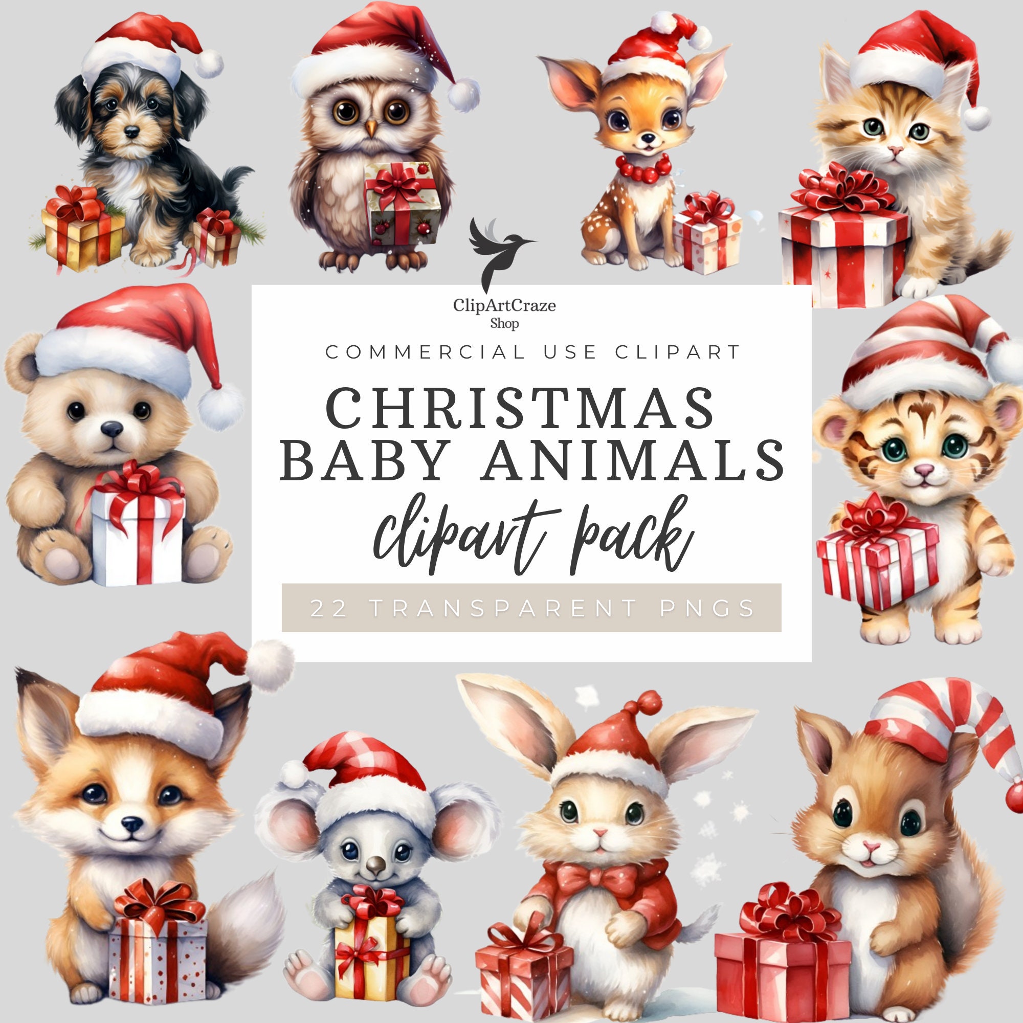 Cute Christmas Animal Clipart Bundle | Woodland Animal Clipart | Winter ...