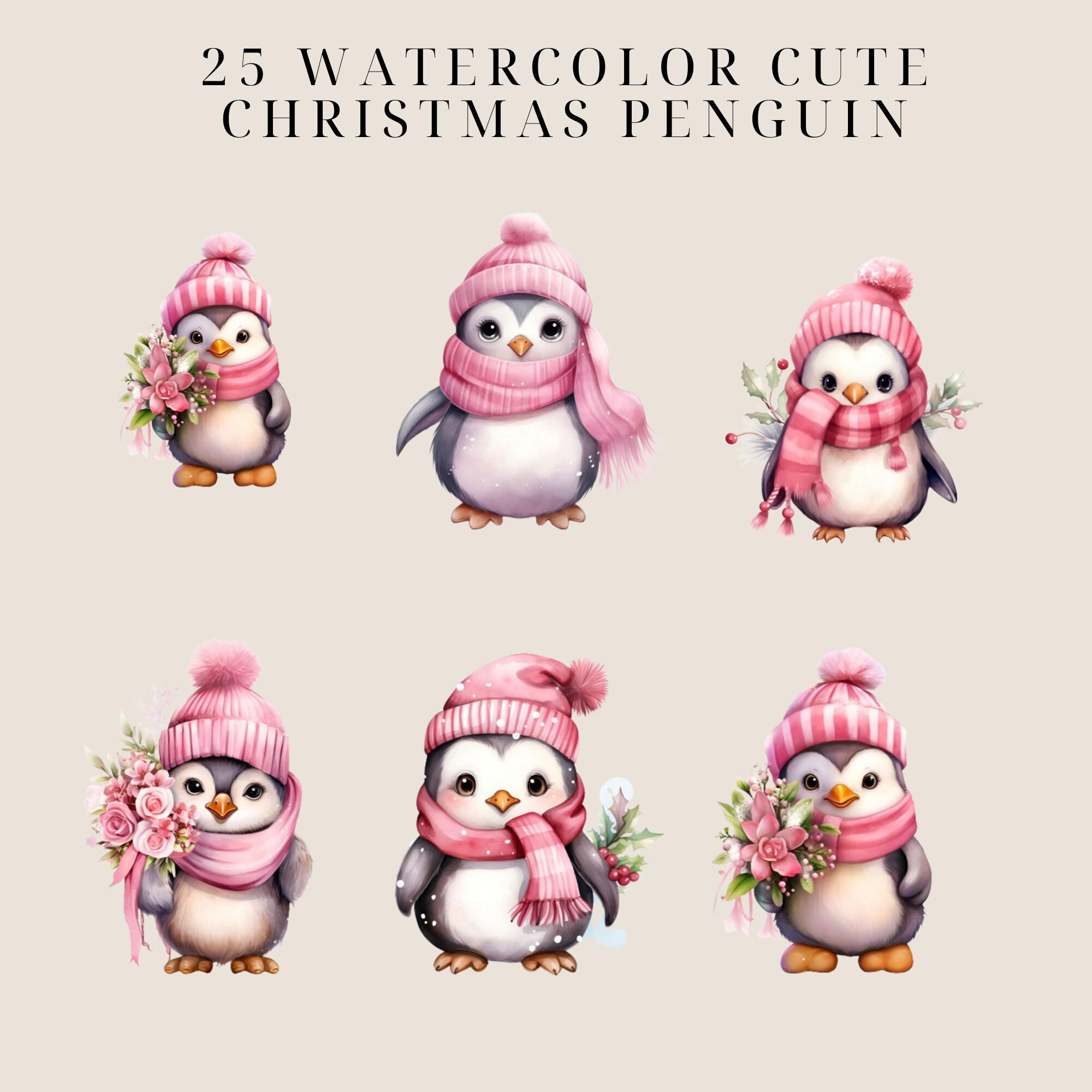 25 Christmas Penguin Clipart PNG, Watercolor Christmas Penguins Clip ...
