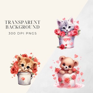 Valentines Watercolor Clipart PNG Bundle , Cute Valentines Day Animals ...