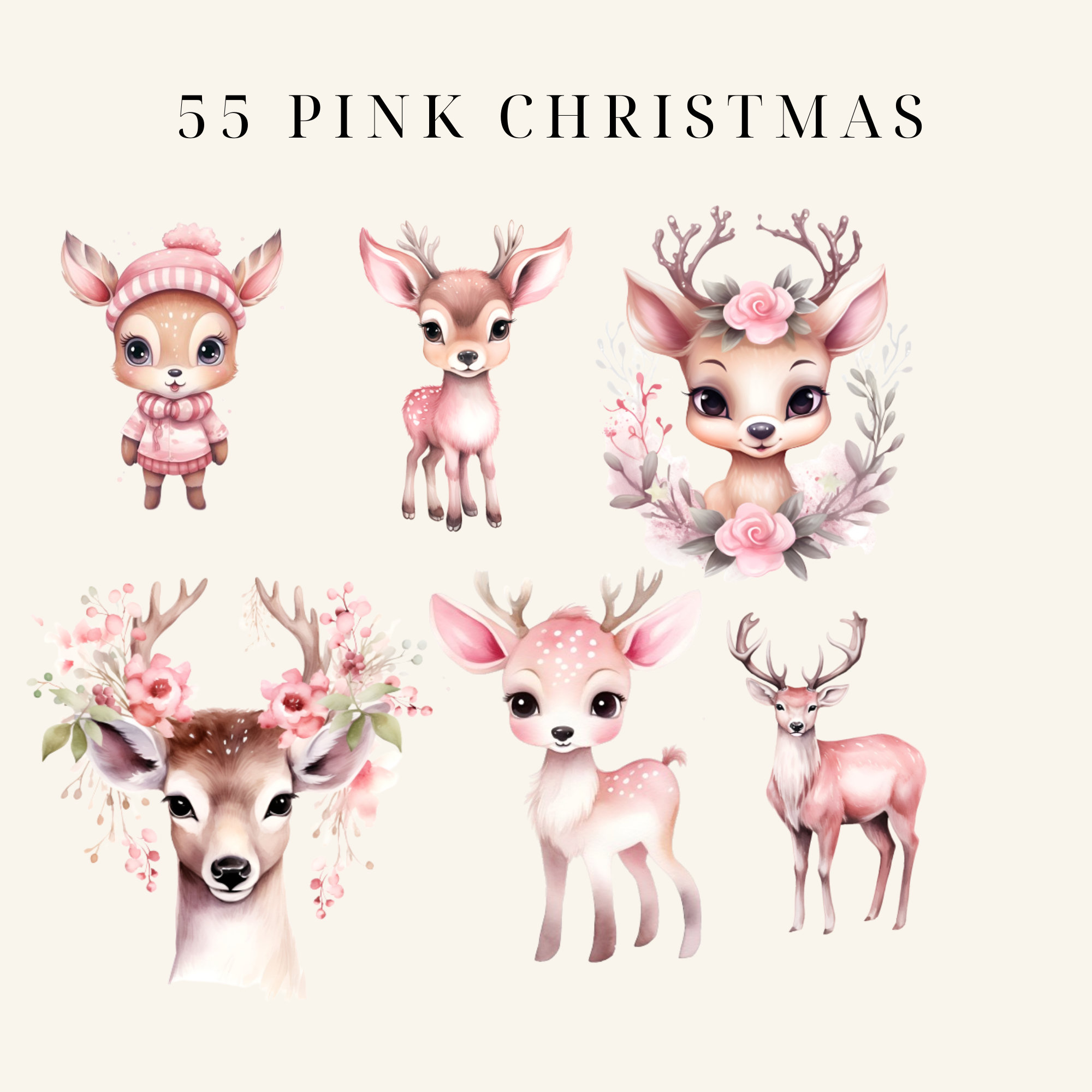 Pink Christmas Clipart Bundle Pink Christmas Sublimation Watercolor ...