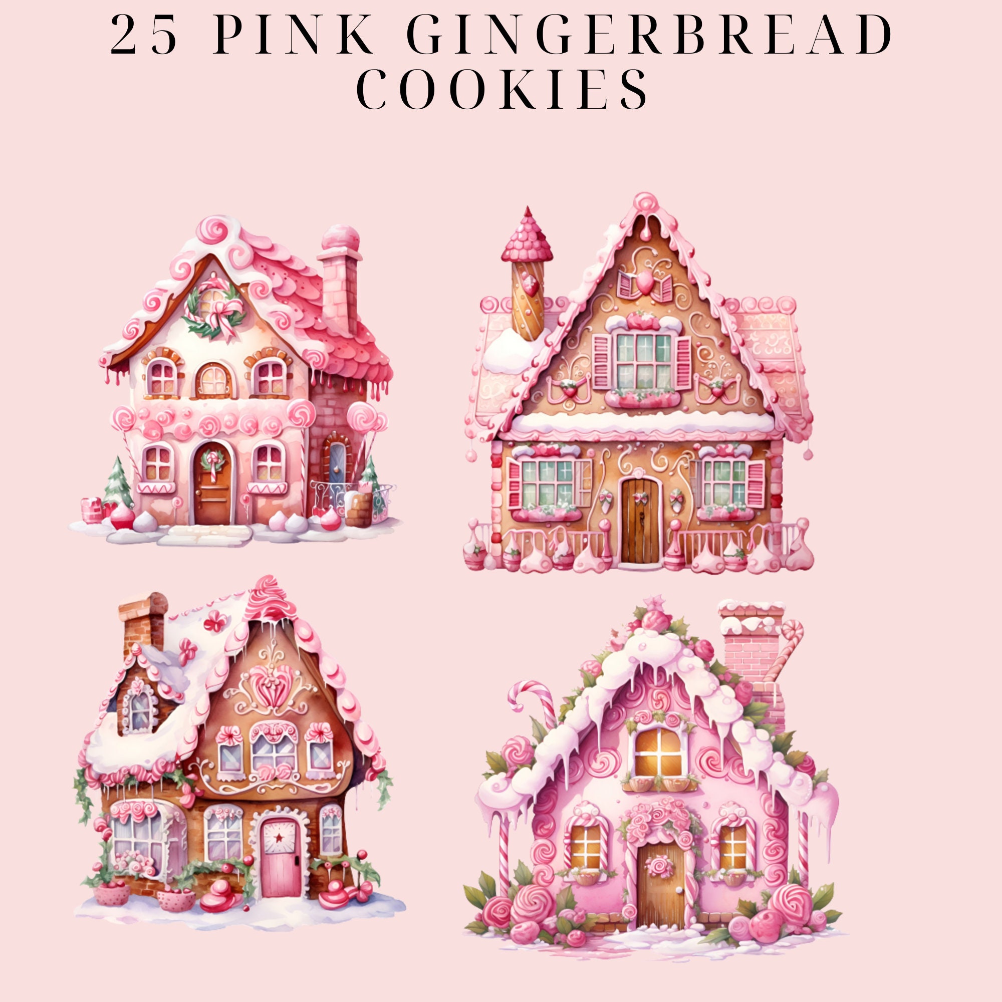 Pink Gingerbread Clipart Bundle: Watercolor Christmas Cookies (digital ...