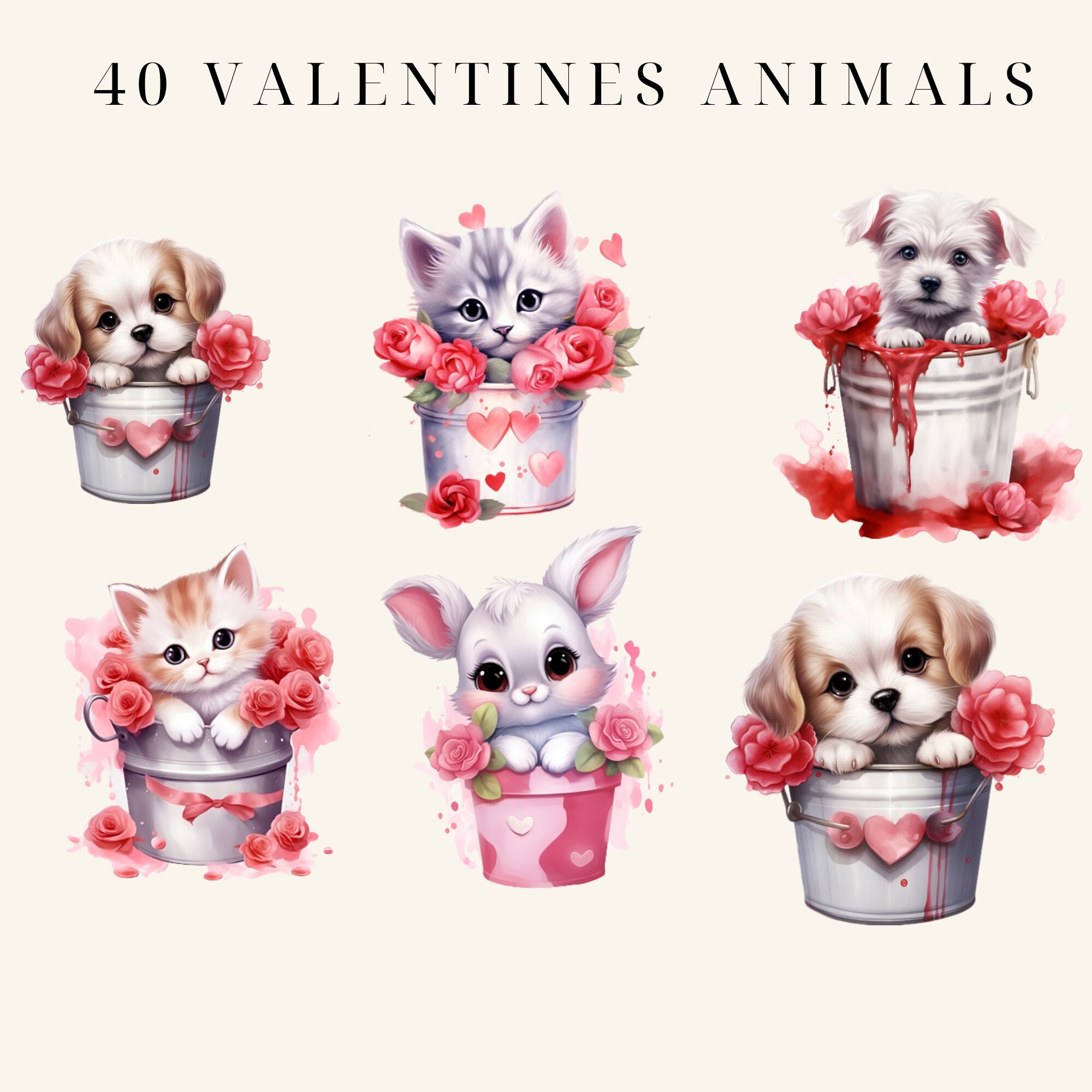 Valentines Watercolor Clipart PNG Bundle Cute Valentines Day - Etsy