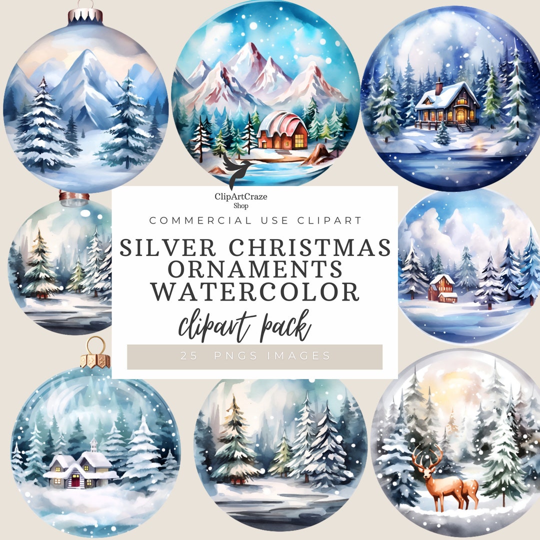 Watercolor Christmas Ornament Clipart: Winter Scenery (digital Download ...