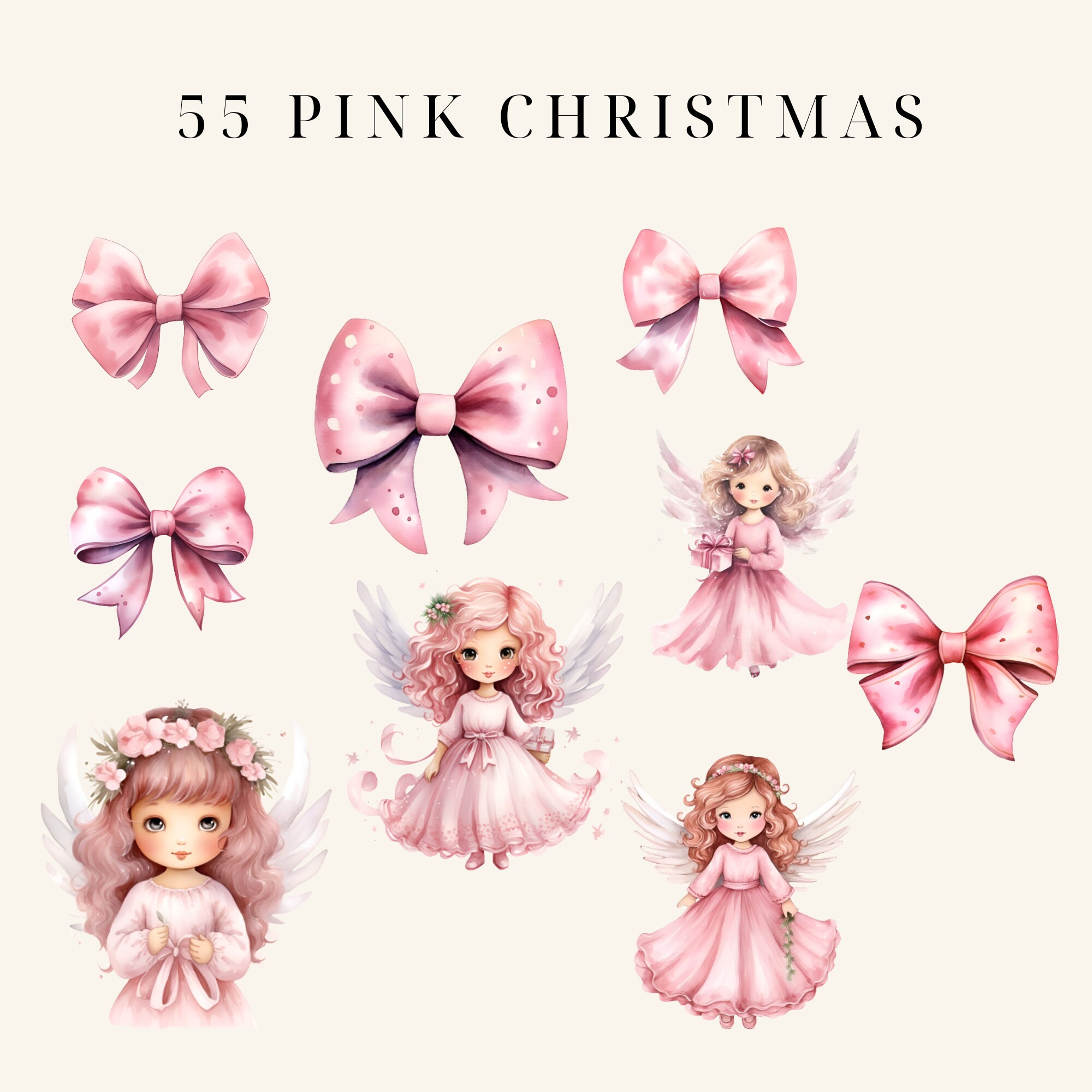 Pink Christmas Clipart Bundle Pink Christmas Sublimation Watercolor ...