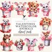 Valentines Watercolor Clipart PNG Bundle , Cute Valentines Day Animals ...