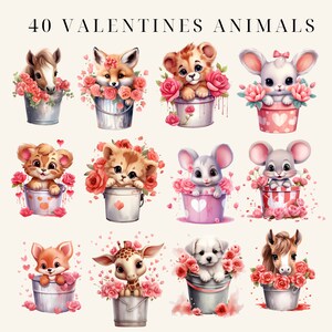 Valentines Watercolor Clipart PNG Bundle , Cute Valentines Day Animals ...
