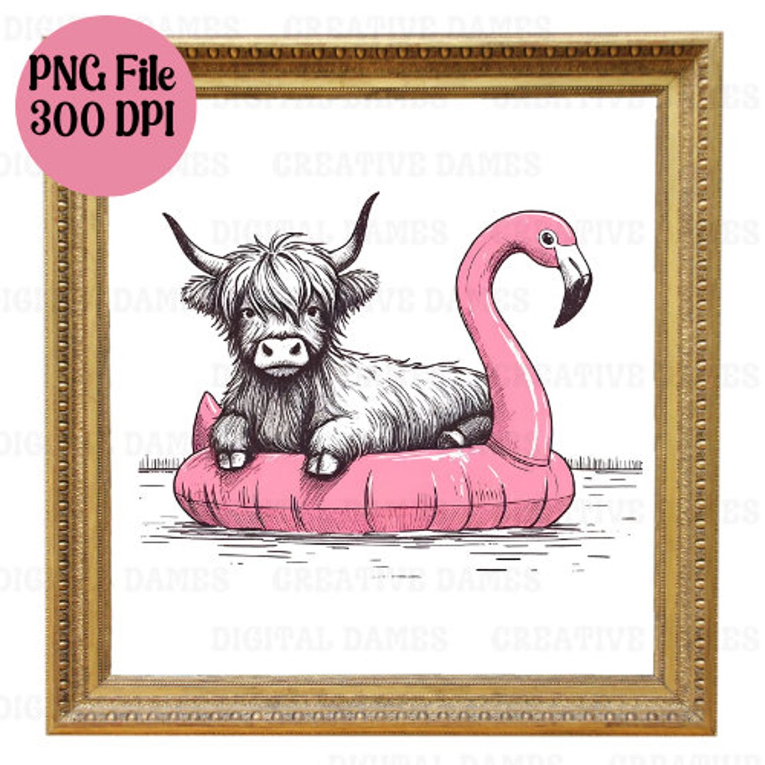 Highland Cow on Summer Flamingo Floatie PNG File Digital Download ...