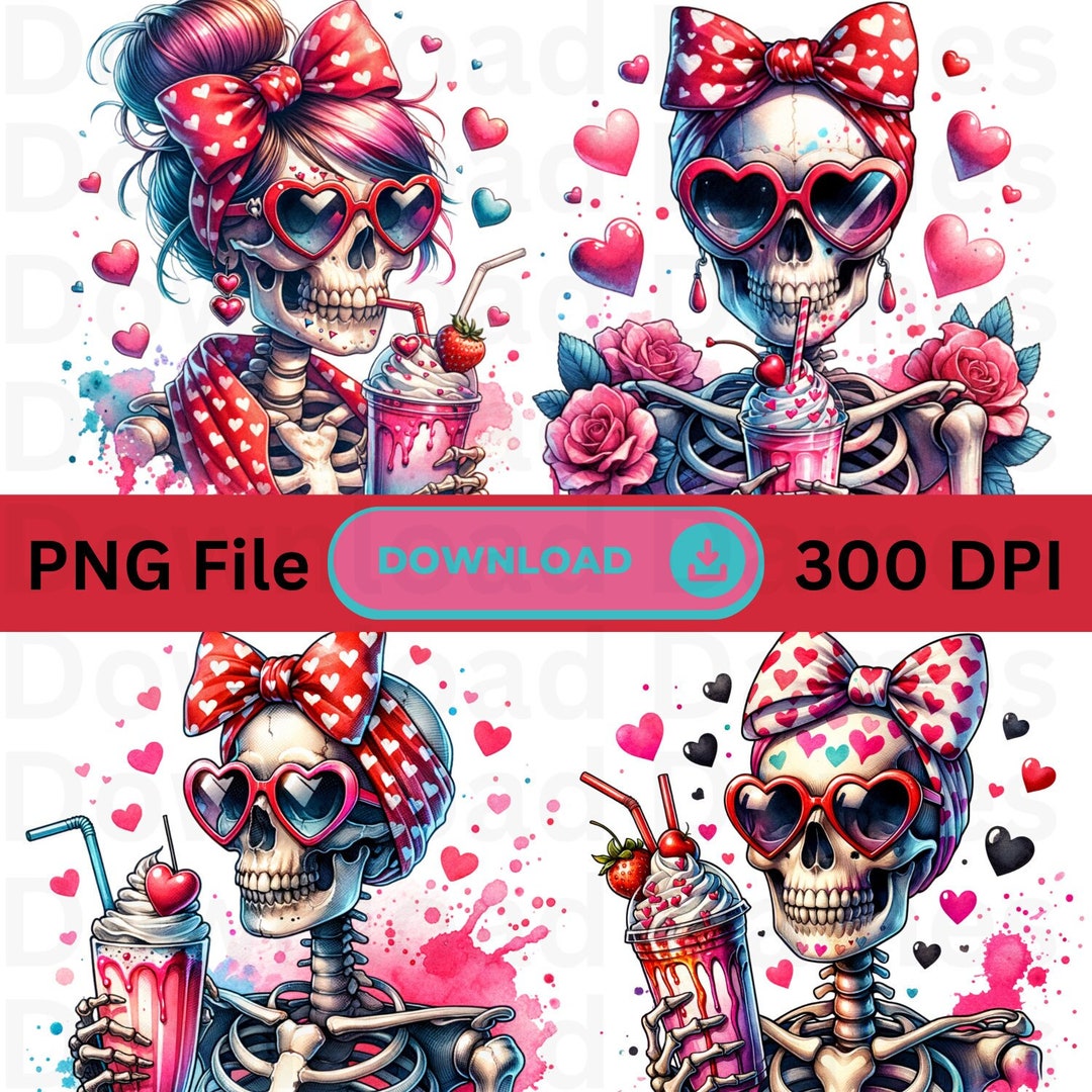 Valentine Skeleton Png Bundle, Skeleton Png, Goth Skull, , Messy Bun ...
