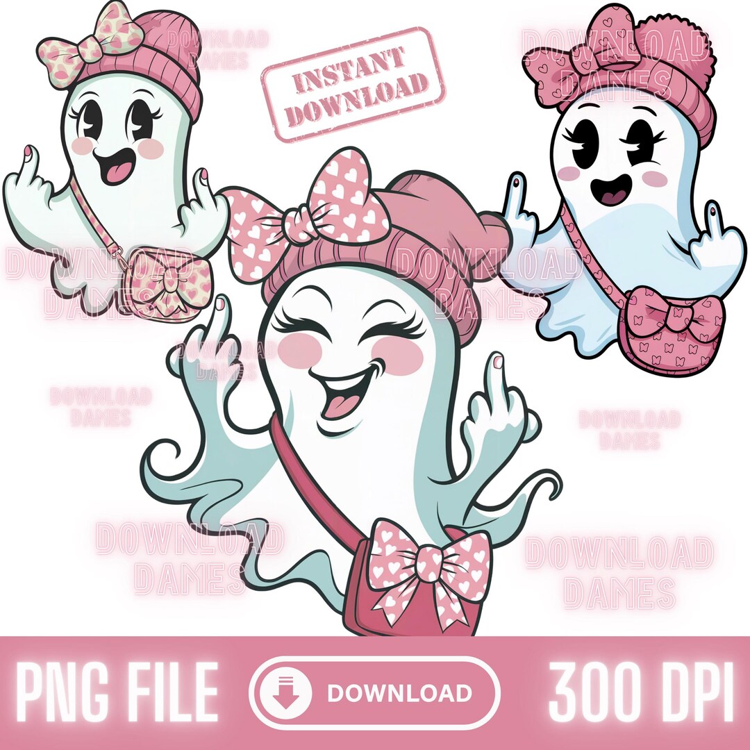 Cute Middle Finger Ghosts Bougee Pink Coquette Bow Middle Finger ...