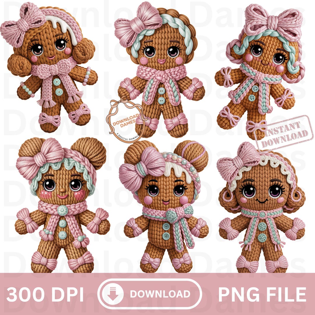 Gingerbread Preppy Girl Crochet PNG , Holiday Art Faux Knitting Faux ...