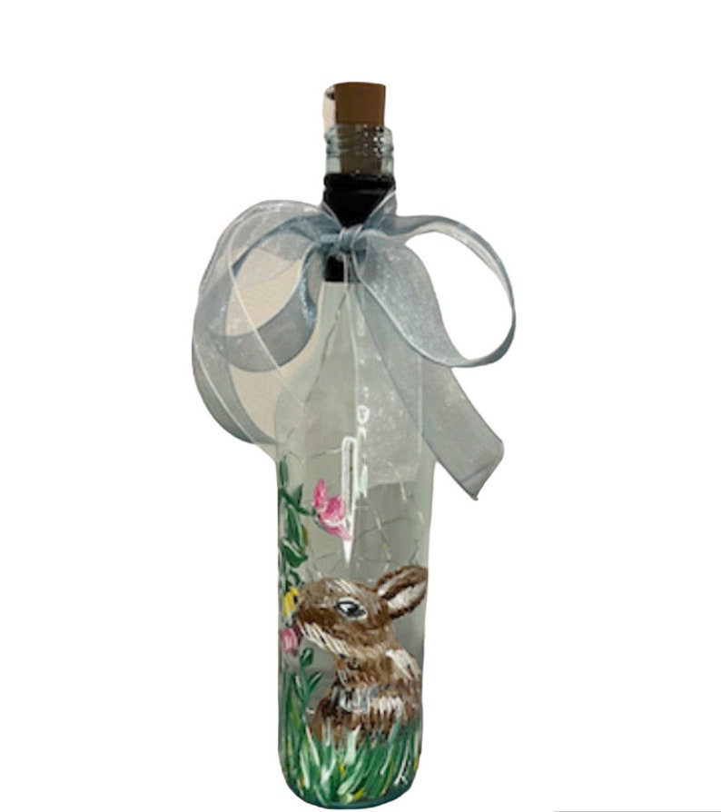 Hand-painted Bunny Wine Bottle With Fairy Lights/ Easter/mothers Day ...