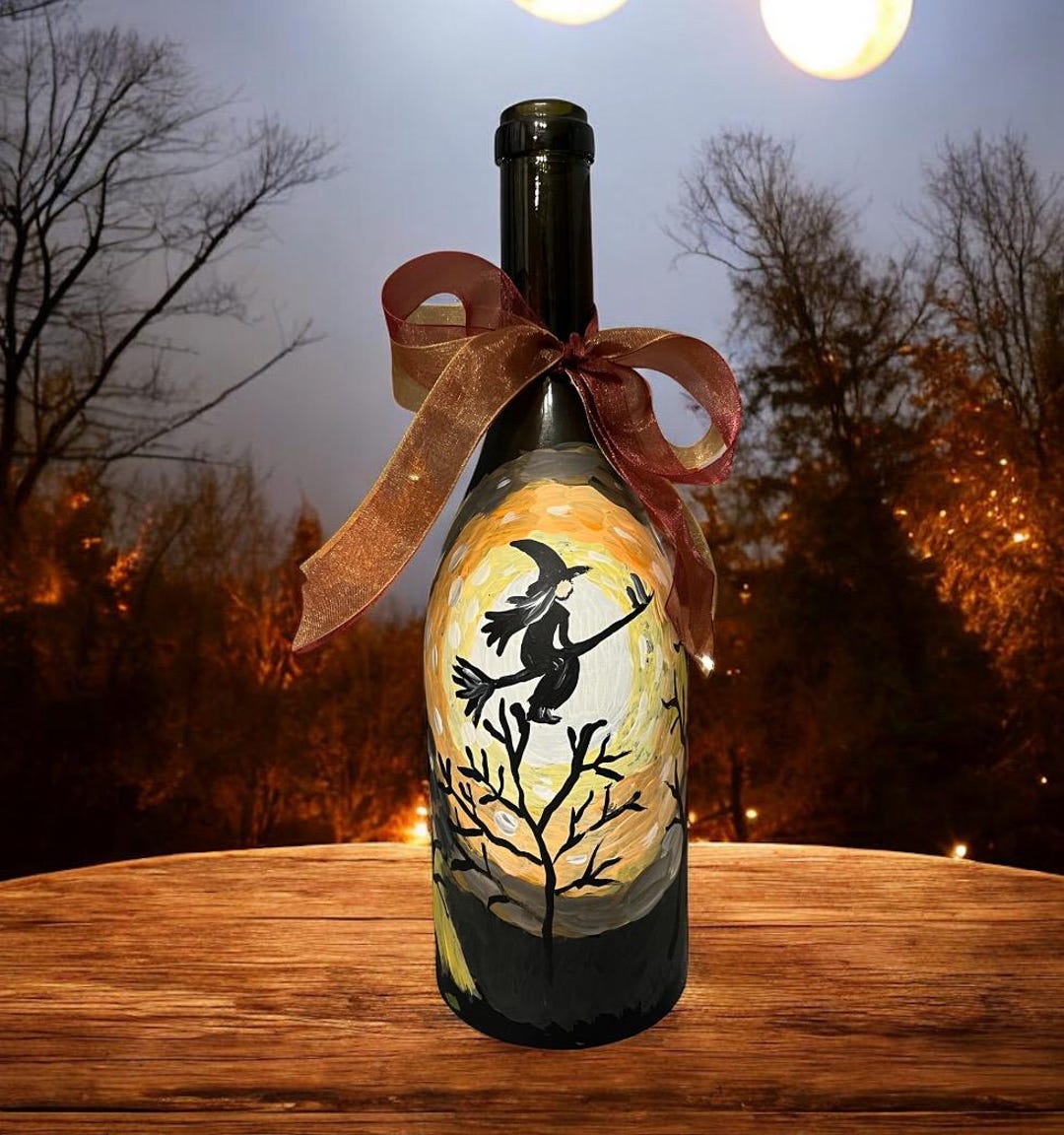 Handpainted Witch Wine Bottle: Autumn Halloween Decor - Etsy