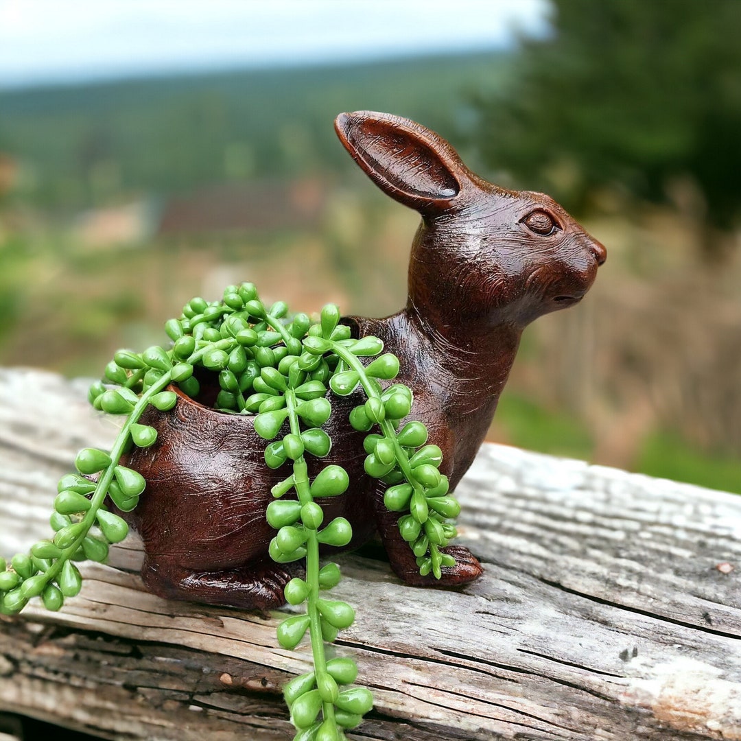 Rabbit Garden Statue Plant Pot, Rabbit Succulent Planter, Handmade ...