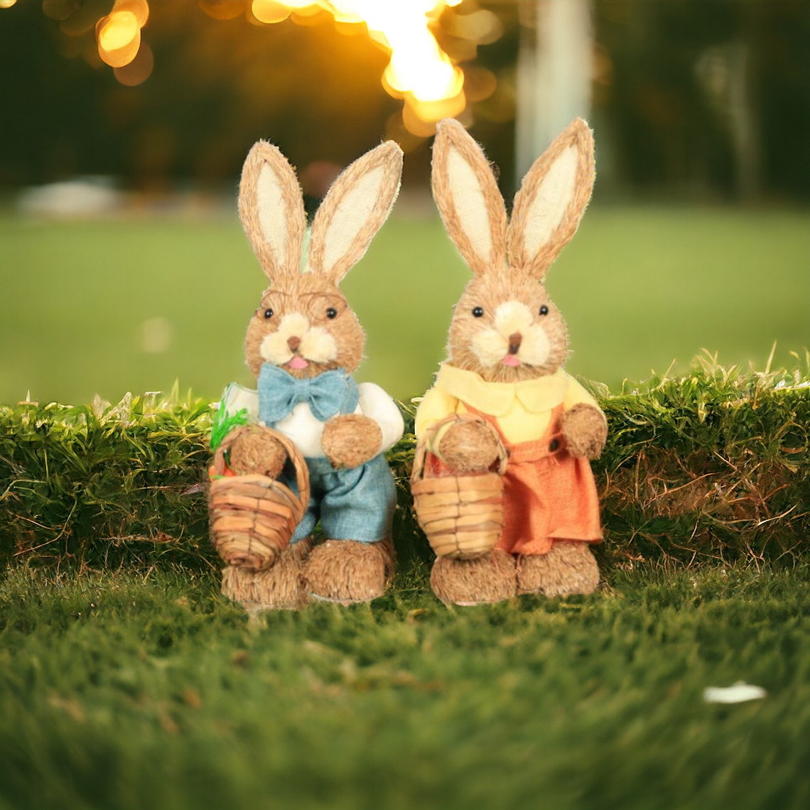 Cute Nordic Rabbit Couples Straw Decorations, Handmade Straw Animal ...