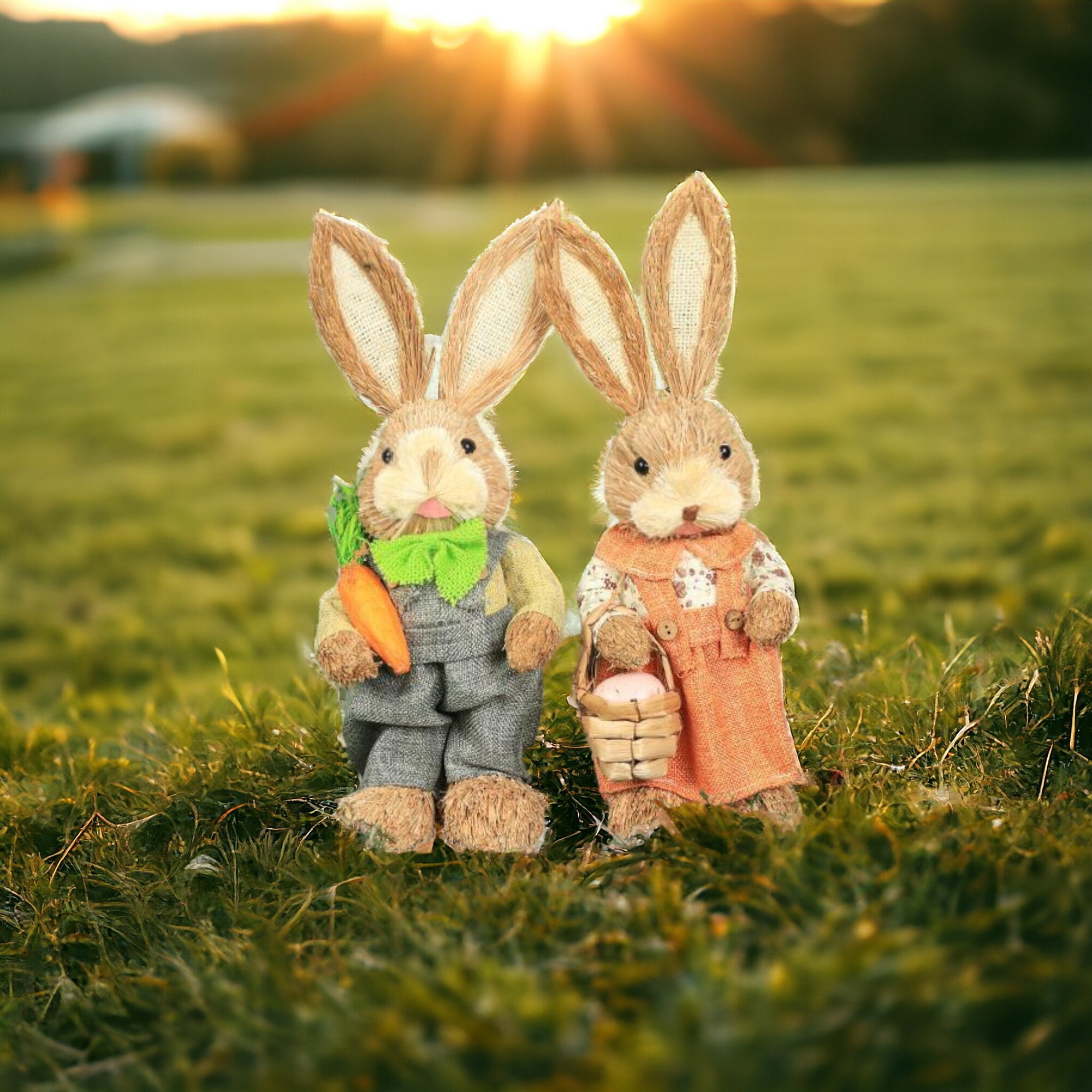 Cute Nordic Rabbit Couples Straw Decorations, Handmade Straw Animal ...