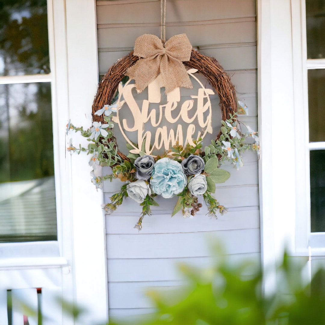 Wall Hanging Welcome Garland, Handmade Home Sign, Wooden Door Hanging ...