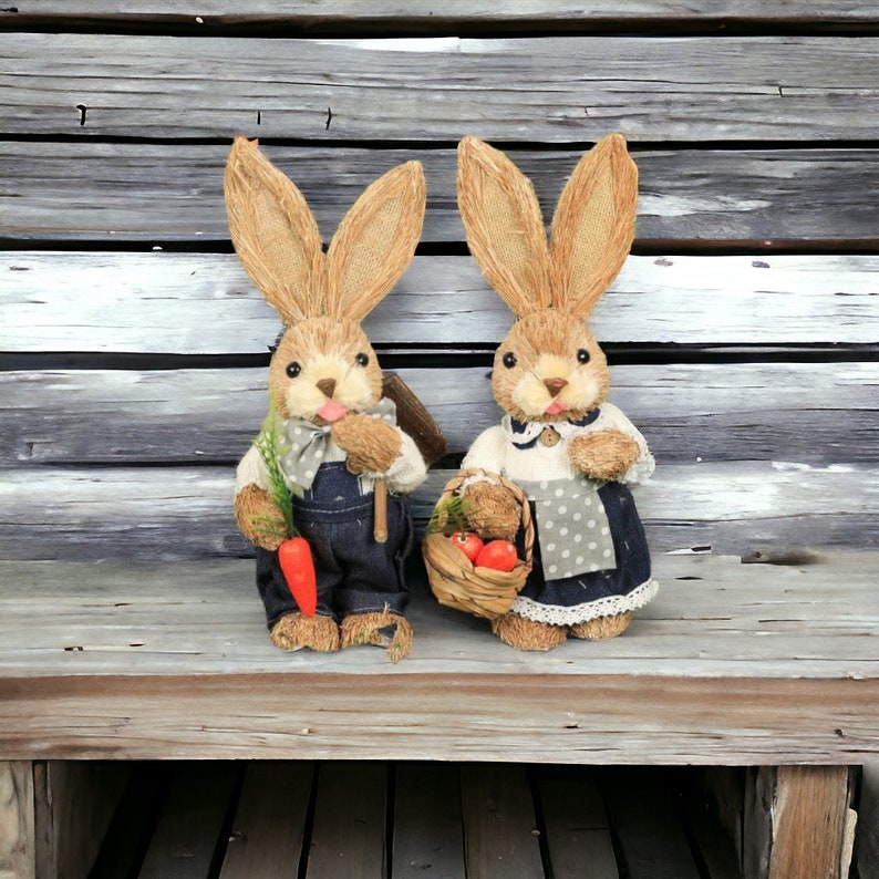 Cute Nordic Rabbit Couples Straw Decorations, Handmade Straw Animal ...