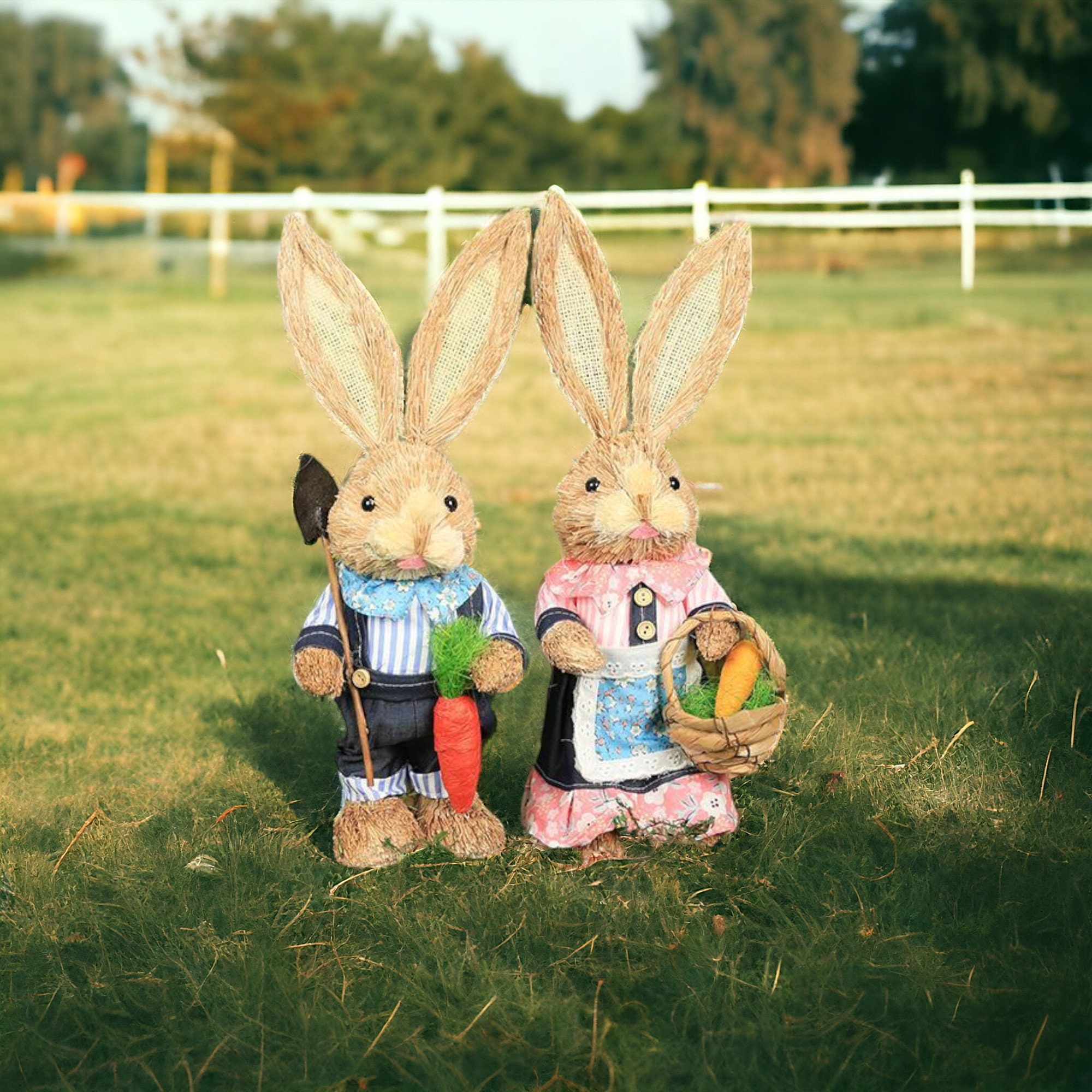 Cute Nordic Rabbit Couples Straw Decorations, Handmade Straw Animal ...