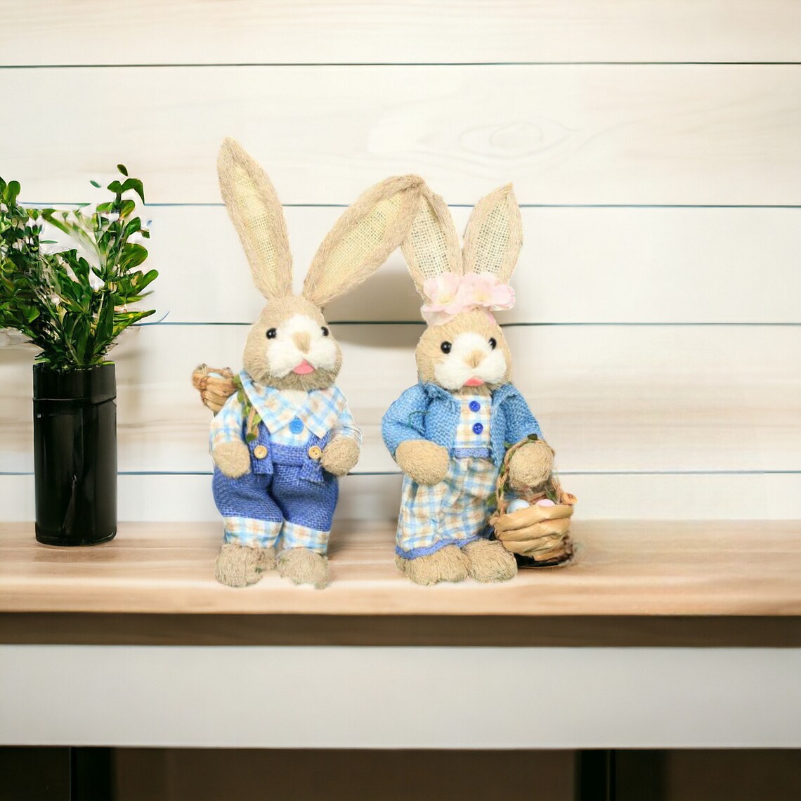 Cute Nordic Rabbit Couples Straw Decorations, Handmade Straw Animal ...