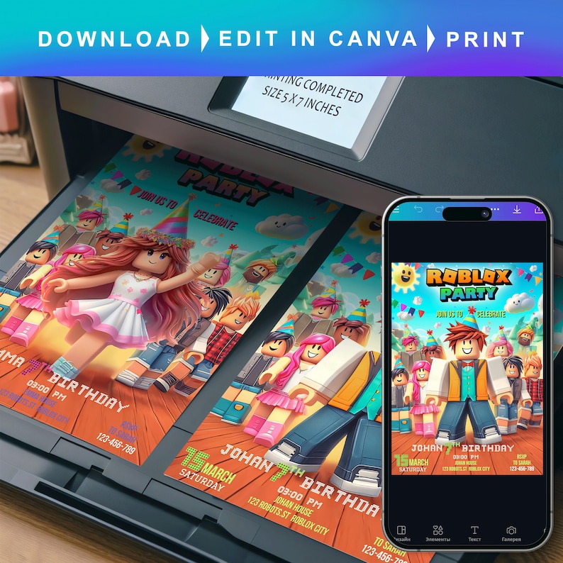 Roblox Style Birthday Invitation - Digital Printable Postcard Design ...