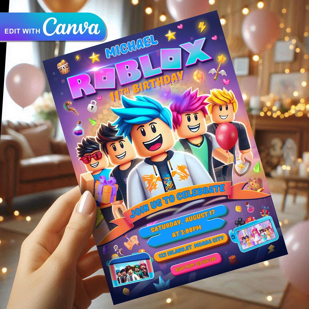 Roblox Style Birthday Invitation - Digital Postcard Design Template to ...