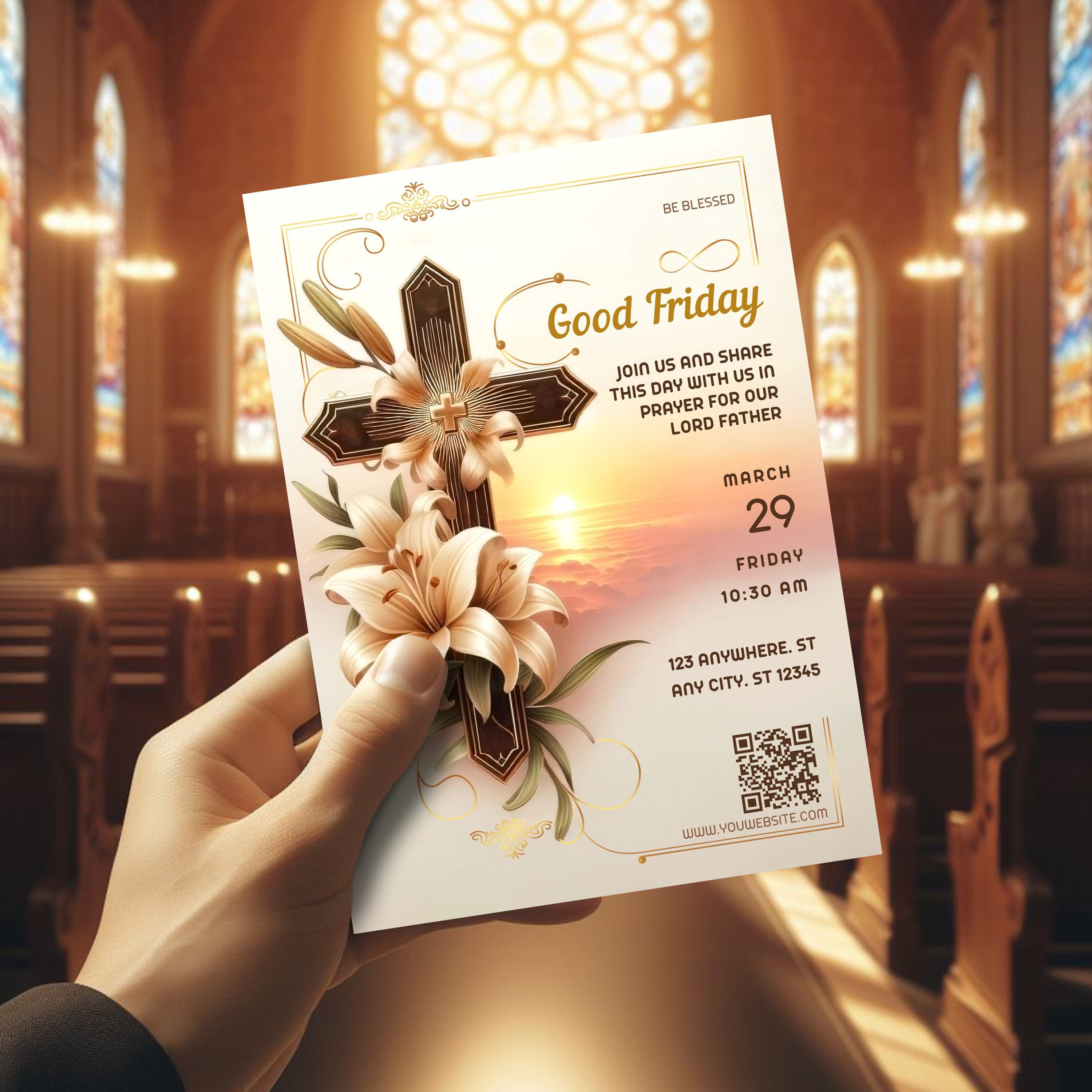 Good Friday Invitation Template, Church Flyers, Easter, Double-sided ...
