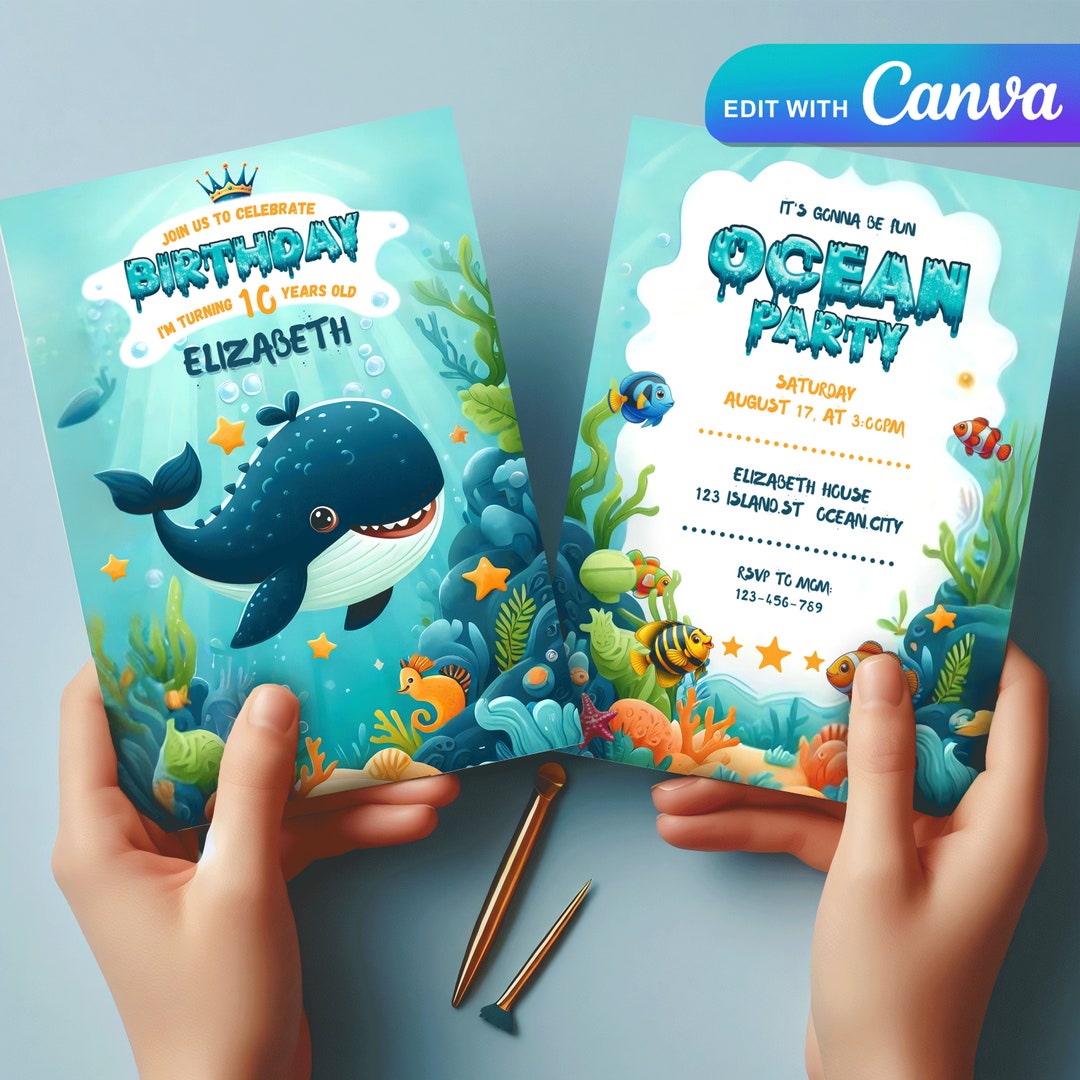 Ocean Style Birthday Invitation - Digital Printable Postcard Design ...