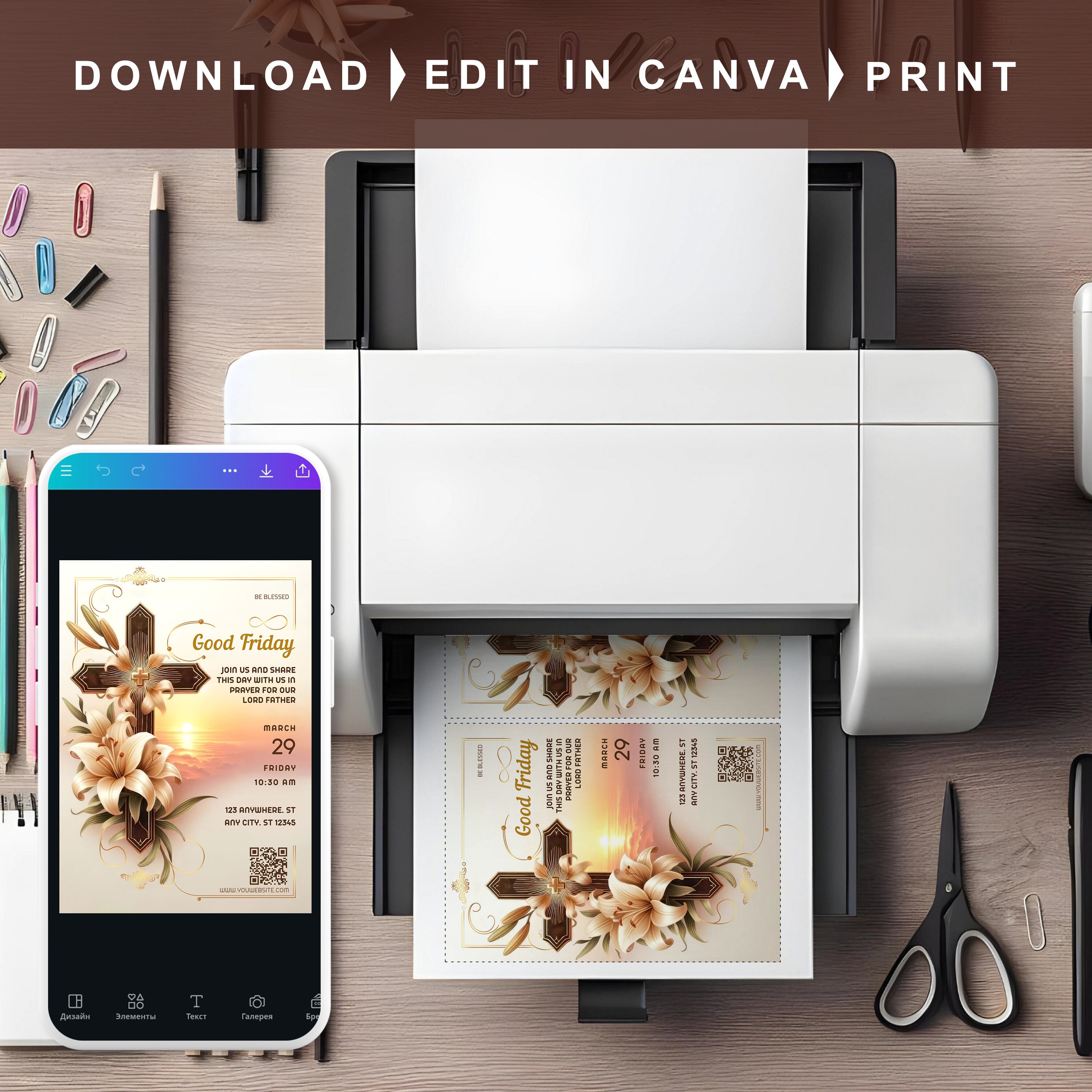 Good Friday Invitation Template, Church Flyers, Easter, Double-sided ...