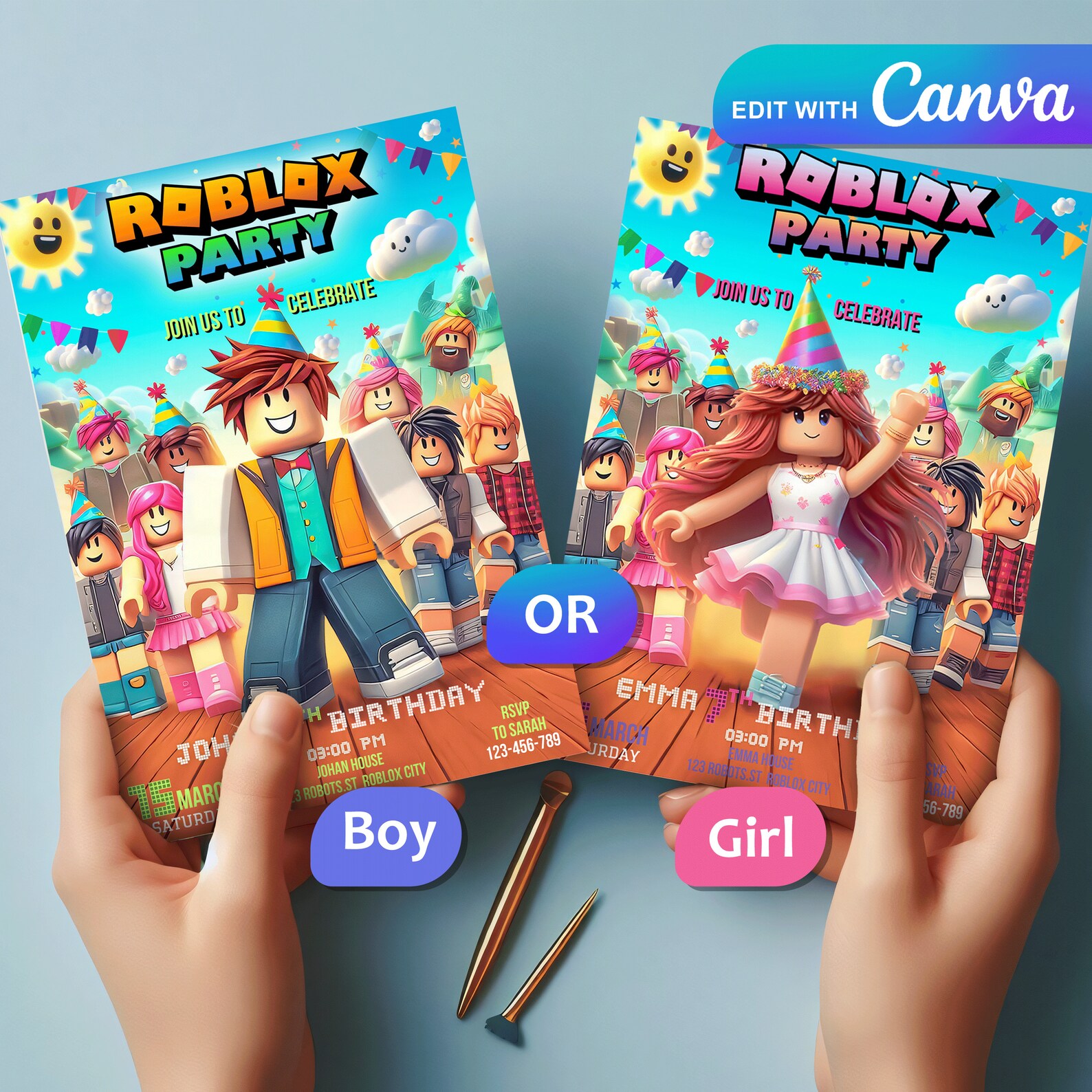 Roblox Style Birthday Invitation - Digital Printable Postcard Design ...