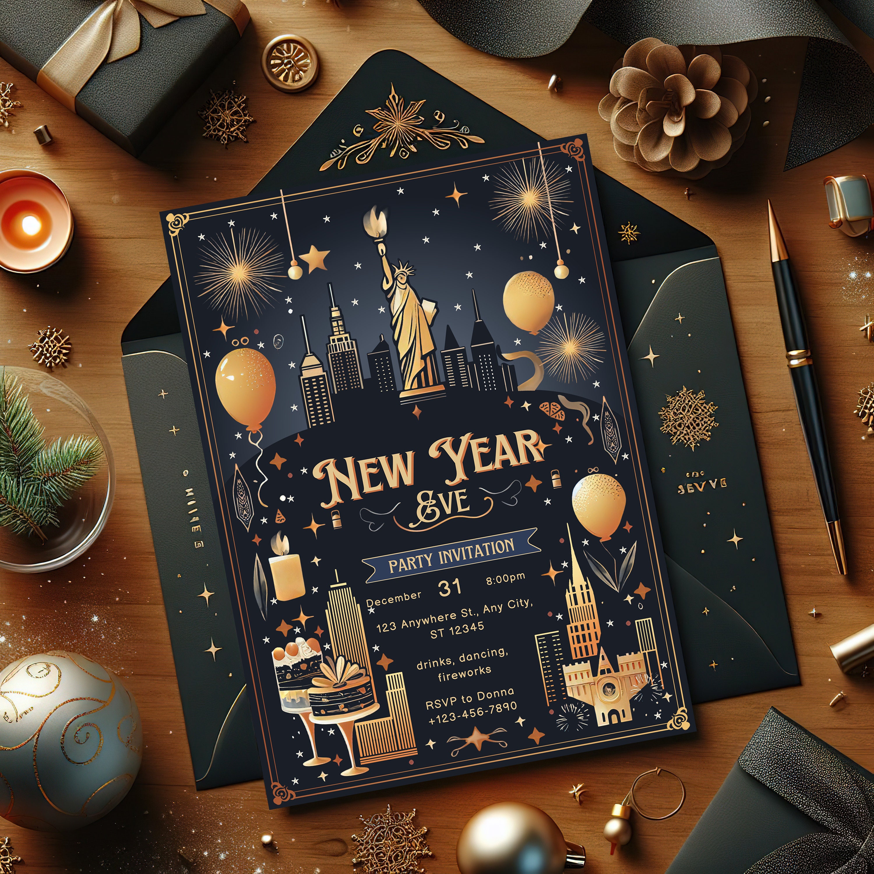 New Year Invitation, Party Invitation, Canvas Template - Etsy